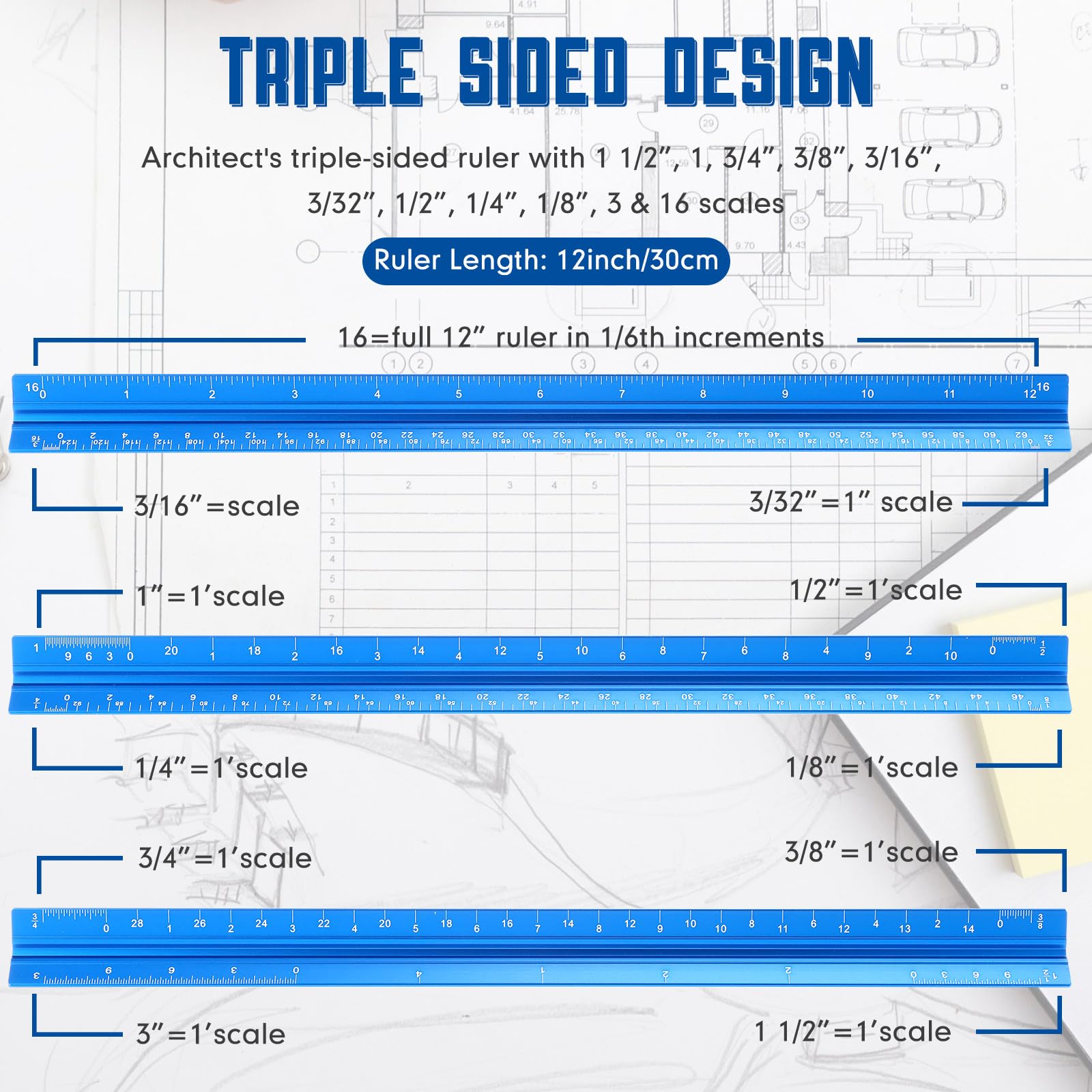 Snapklik.com : Macarrie 10 Pcs Architectural Scale Triangular Ruler 12 ...