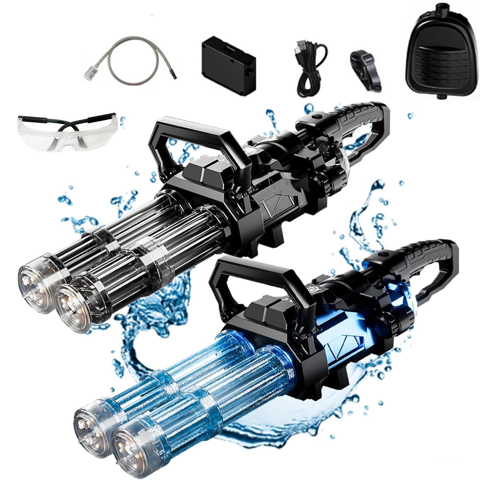 Double Barrel Gatlings Electric Water Gun Automatic Ice Blast Rotating ...