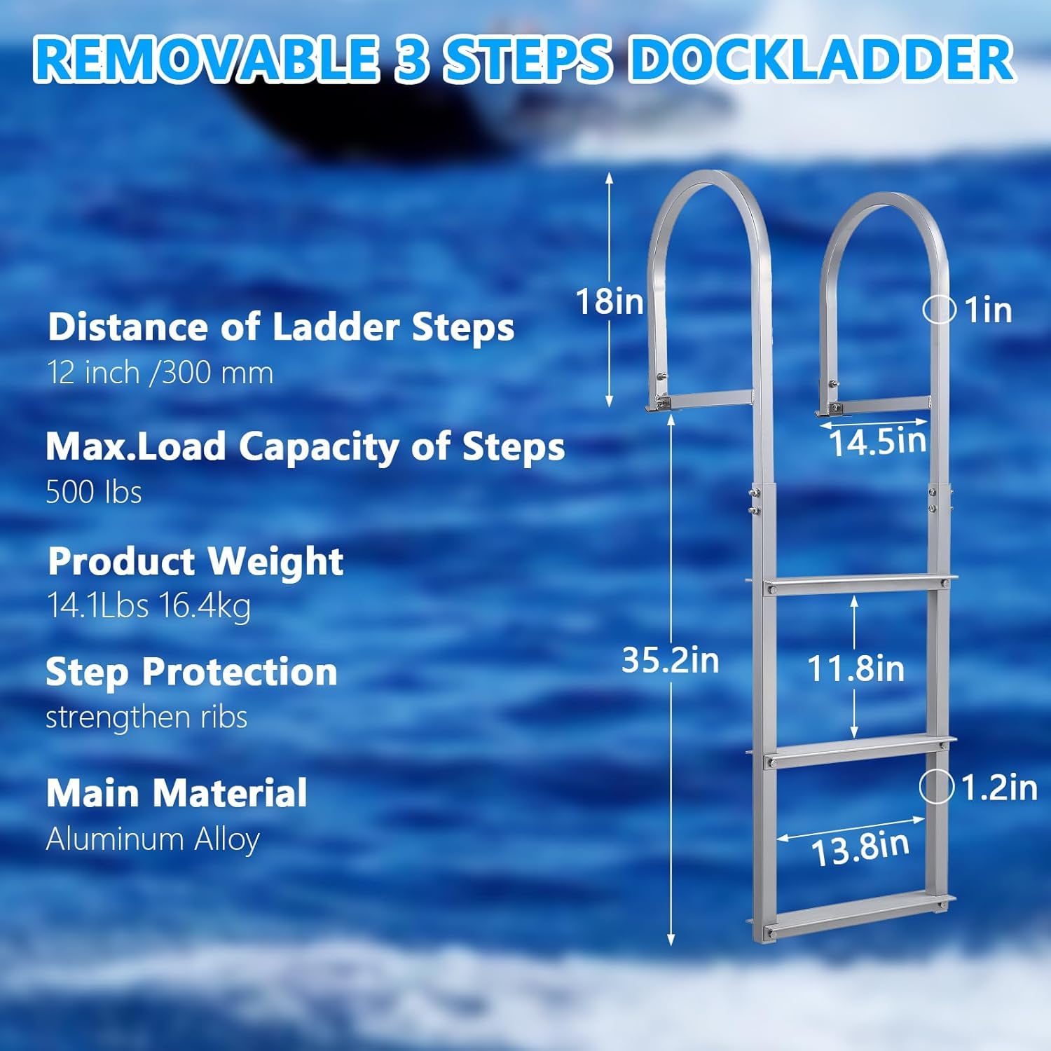 Snapklik.com : YardYonder Removable Dock Ladder 3 Steps, Aluminum Swim ...