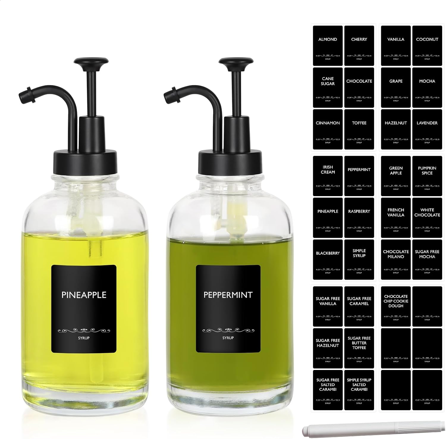 Amazon.com: Coffee Syrup Dispenser 16.9 Oz 2 Pack, 500ml Glass Bottle ...