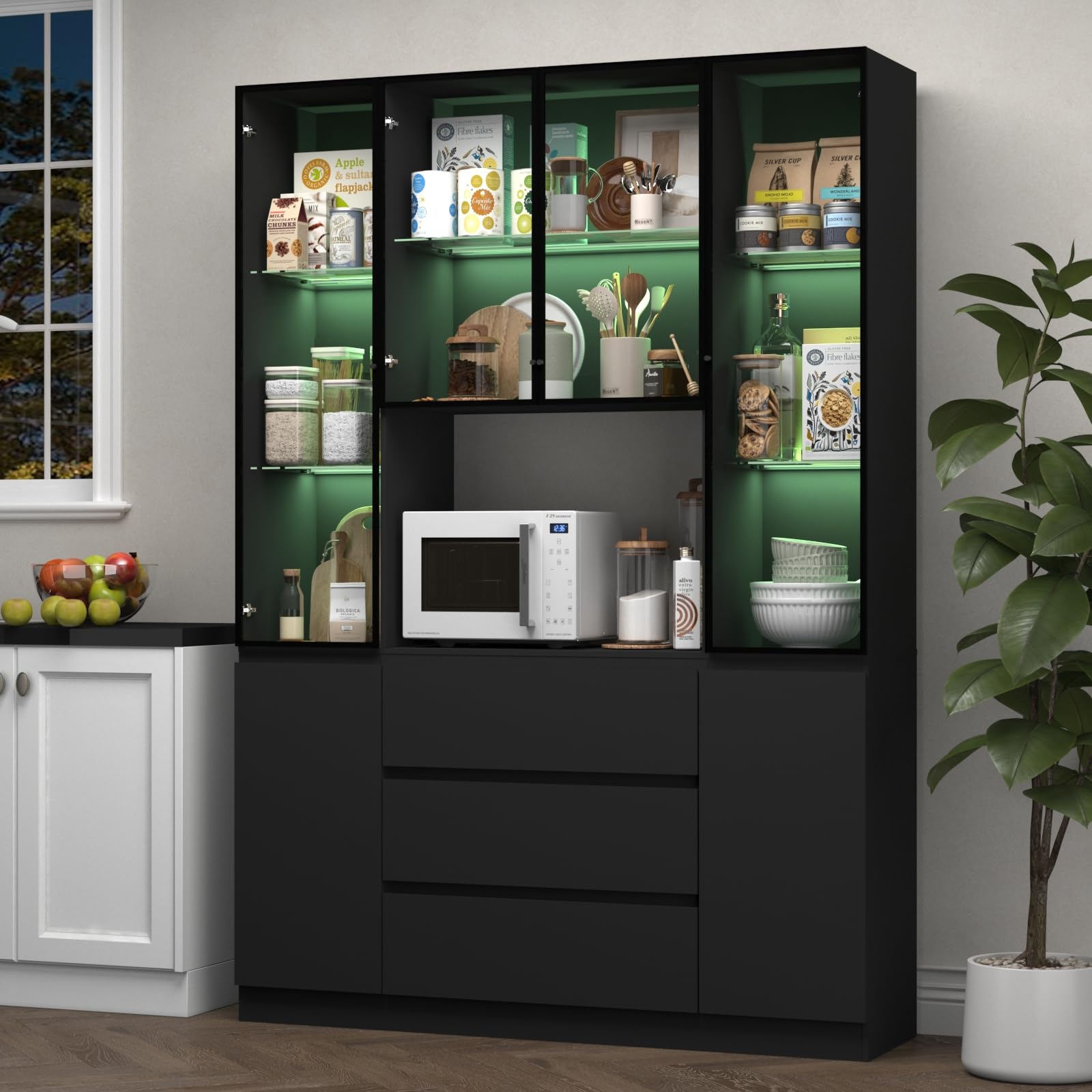 Amazon.com - LIVAUVEAD Kitchen Pantry Cabinet, 78.7" Tall Glass Display ...