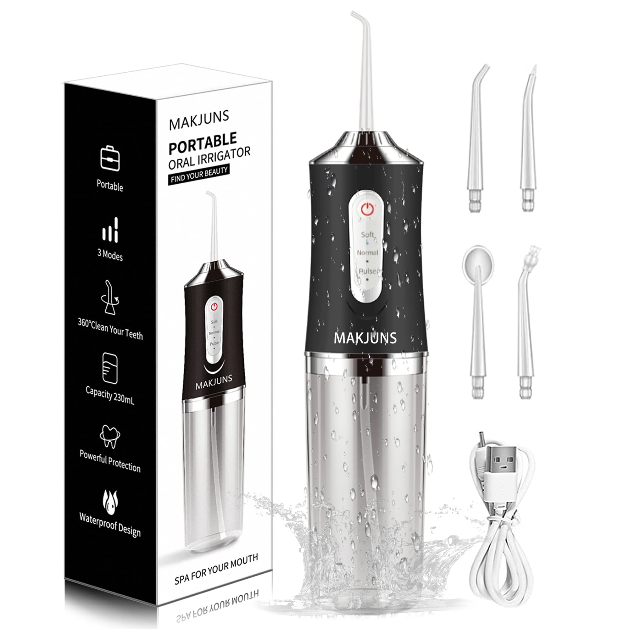 MAKJUNS Water Flosser Cordless Teeth Cleaner with 3 Modes 4 Jets ...