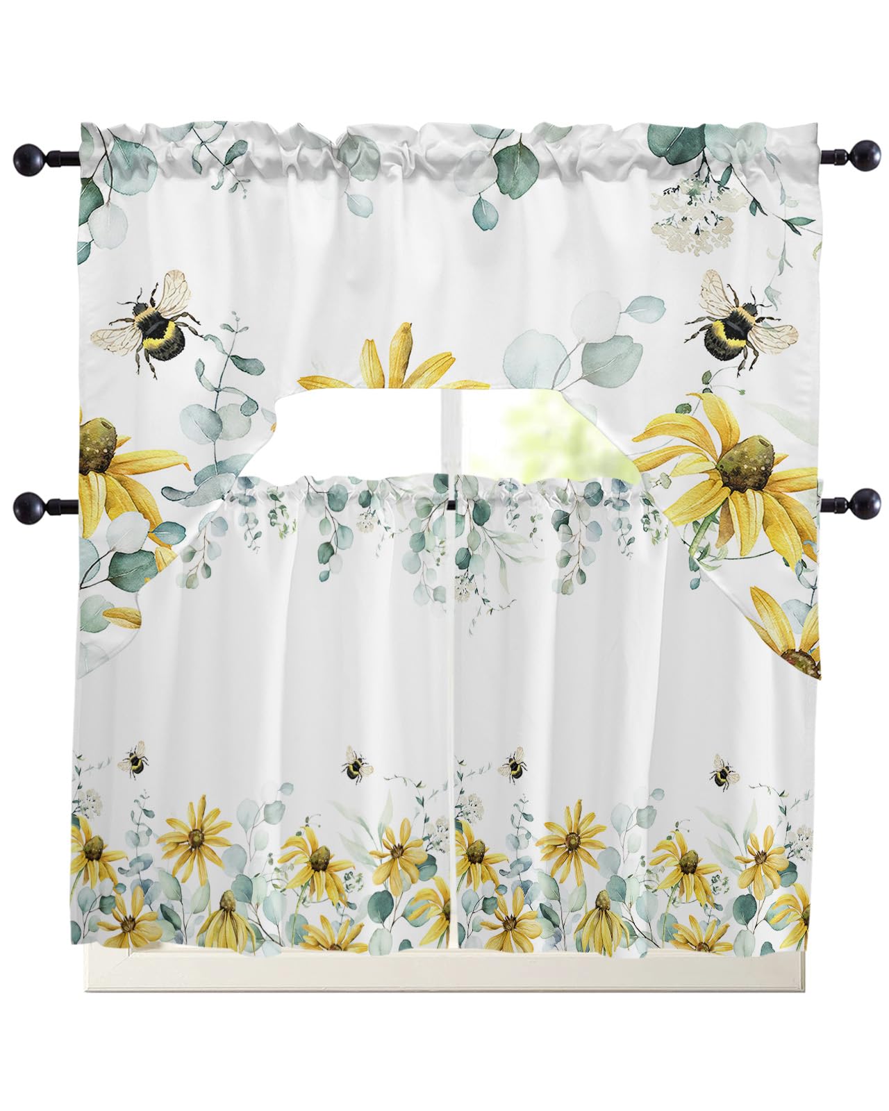 Amazon.com: Liuwoyurs Yellow Daisy Kitchen Curtains for Windows Living ...
