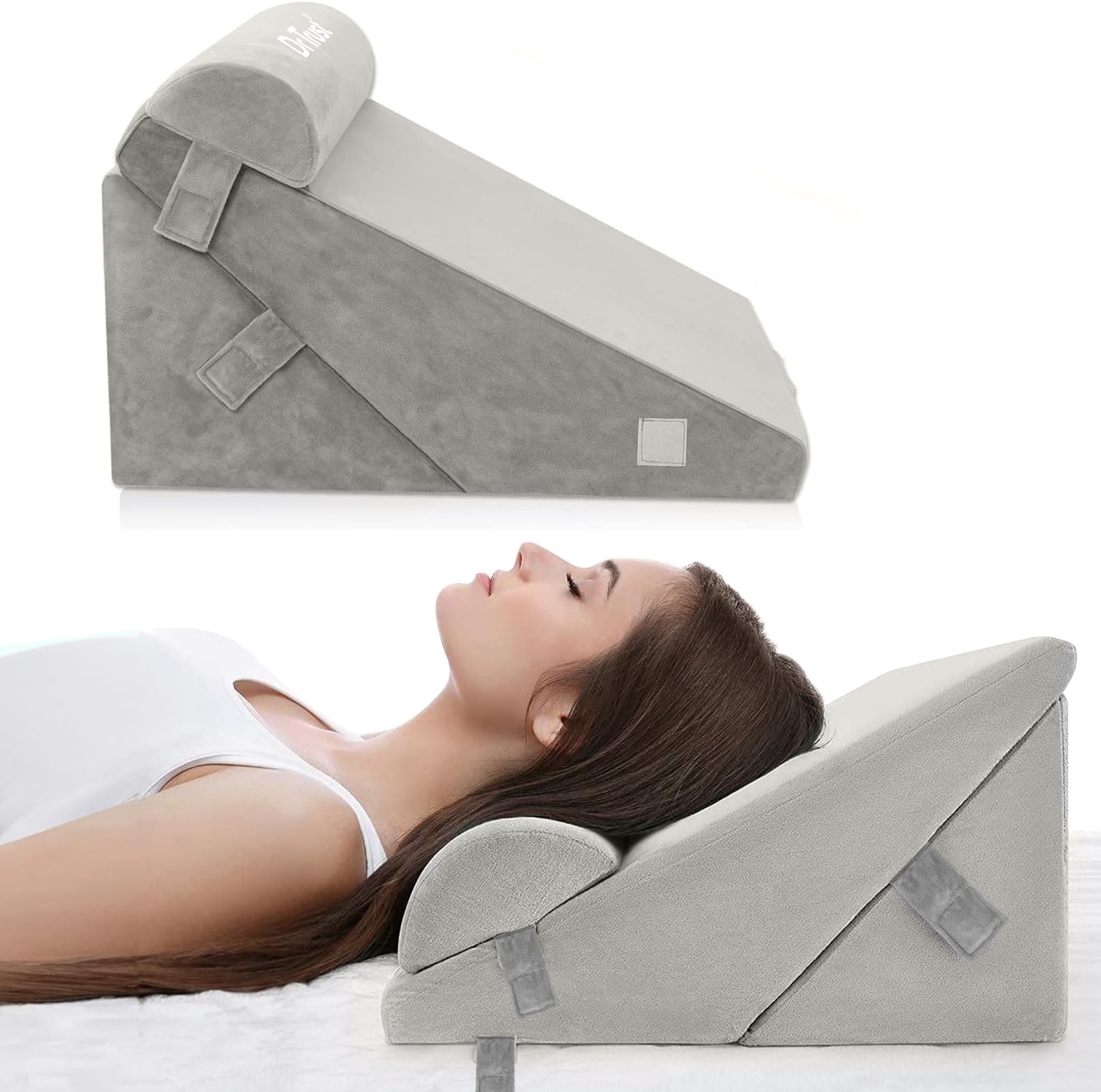 Grin Health Back Support Bed Wedge Cushion with Neck Rest, Improves ...