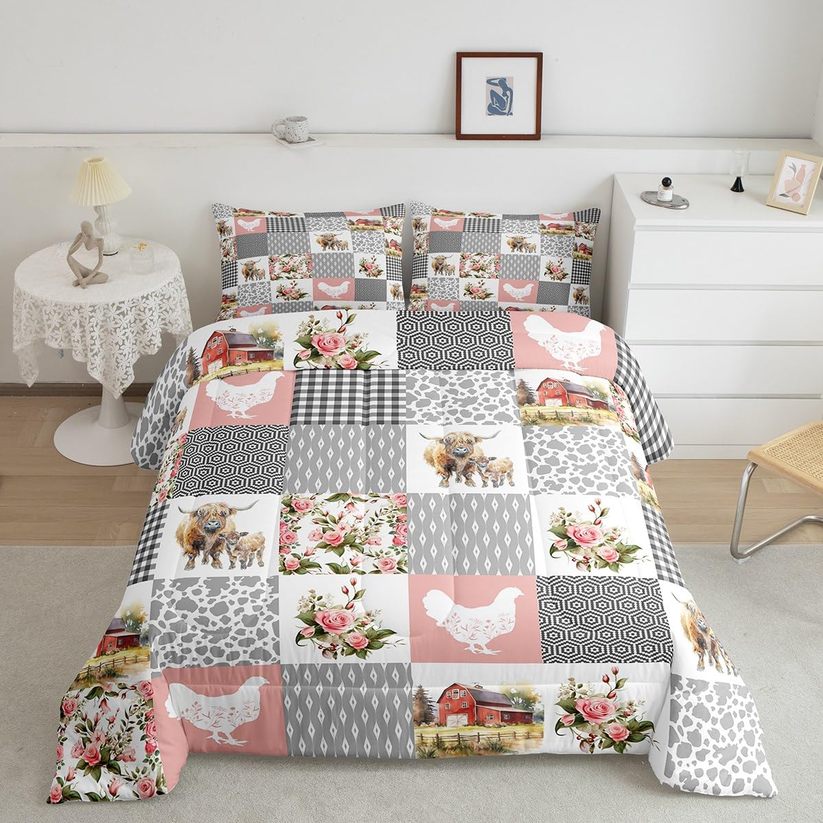 Amazon.com: Homewish Farmhouse Barn Full Size Comforter Set,Chicken ...
