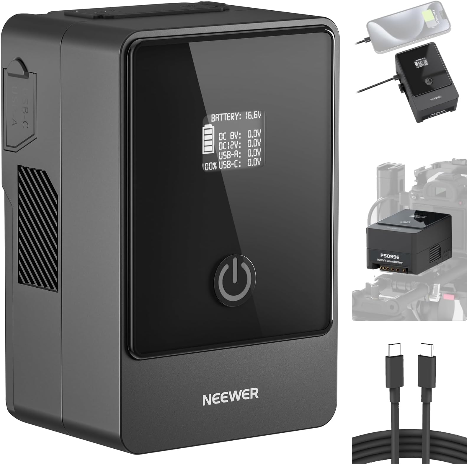 NEEWER V Mount Battery PS099E with Type C Cable, 6800mAh 99Wh 14.5V ...