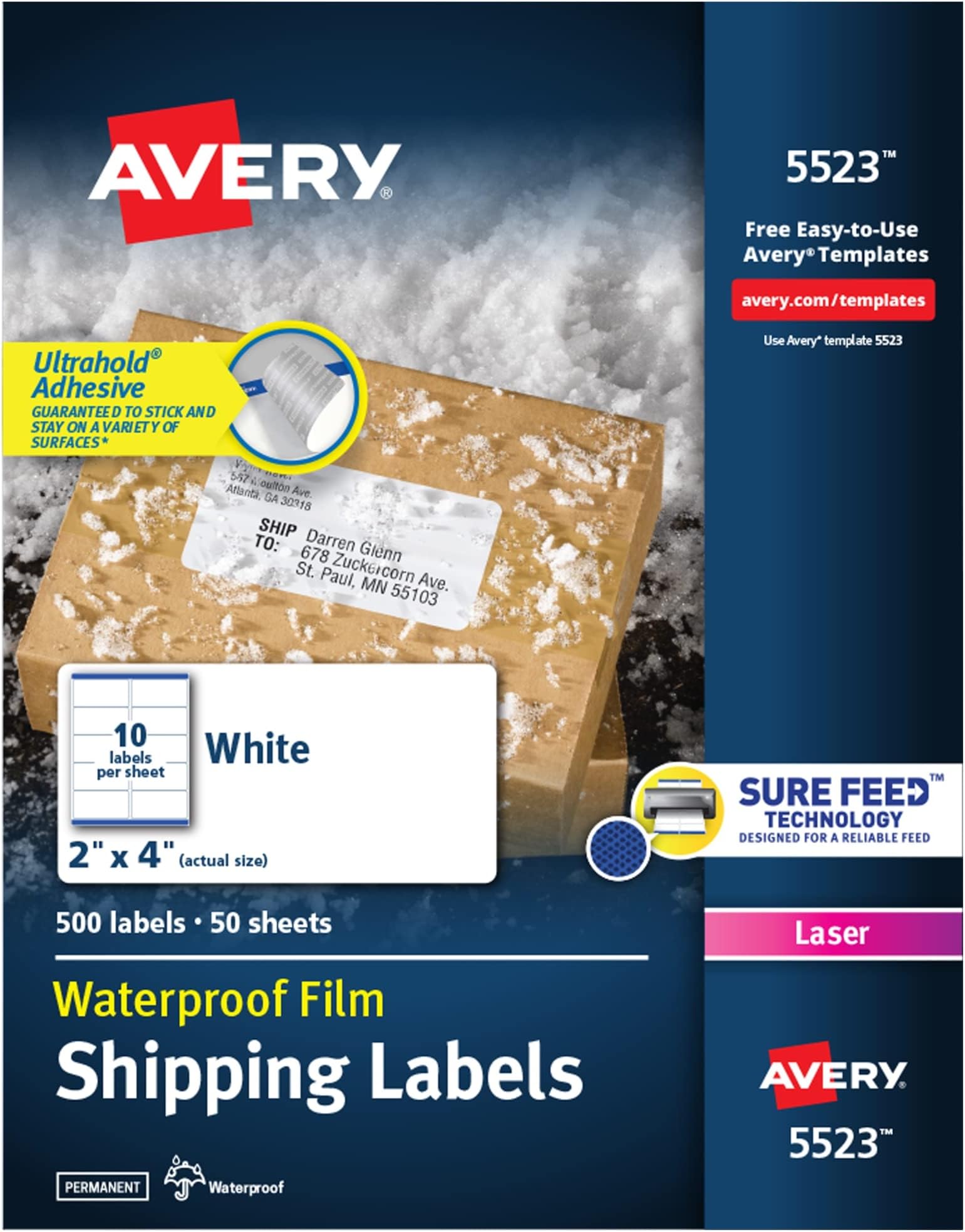 Avery Weatherproof Laser Shipping Labels, 2 X 4, 500/Pack (AVE5523 ...
