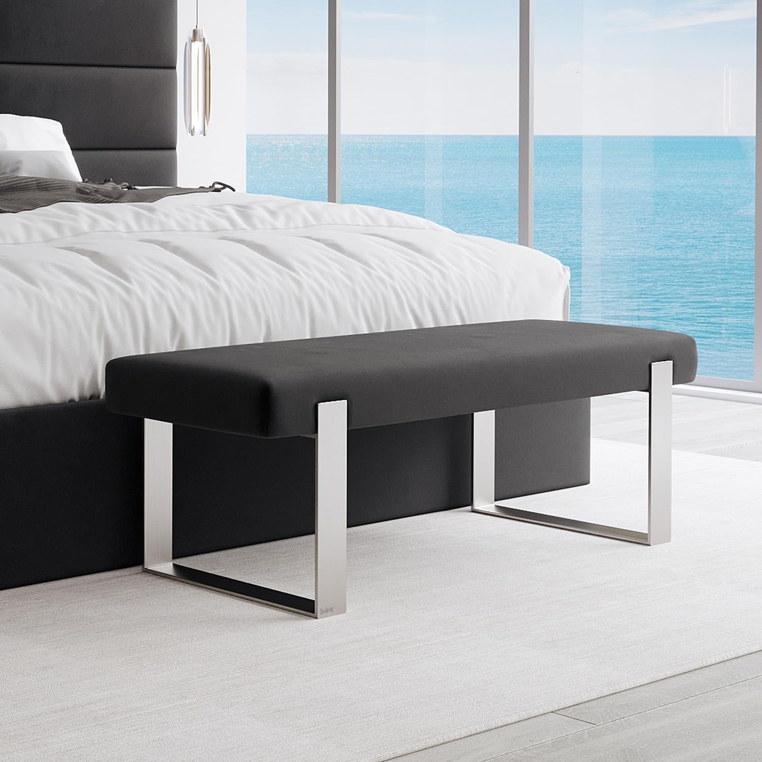 Amazon.com: VANT Upholstered Bed Bench - Velvet Black - Brushed Nickel ...