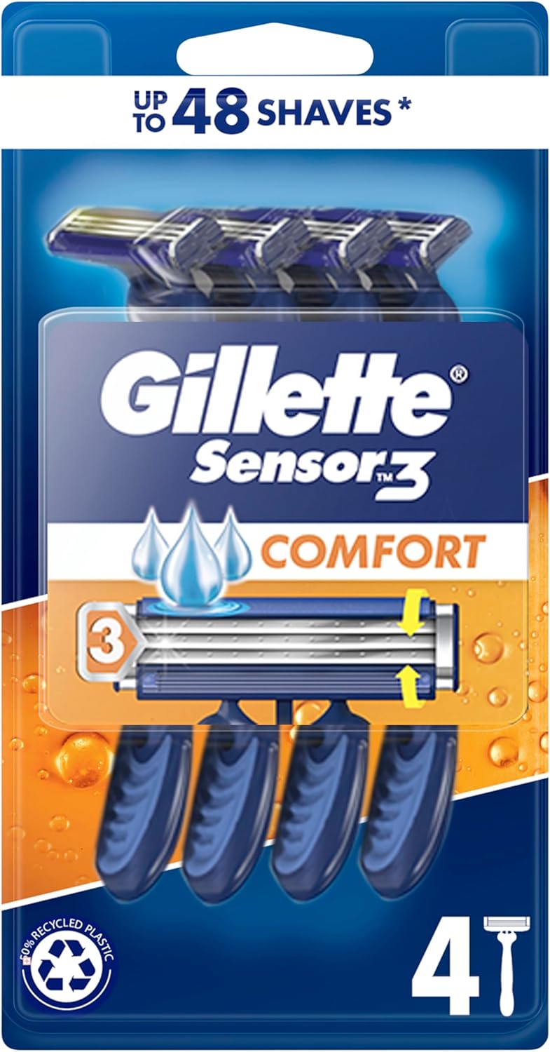 Gillette Sensor 3 Comfort 4 Disposable Razors, 4 count : Amazon.com.au ...