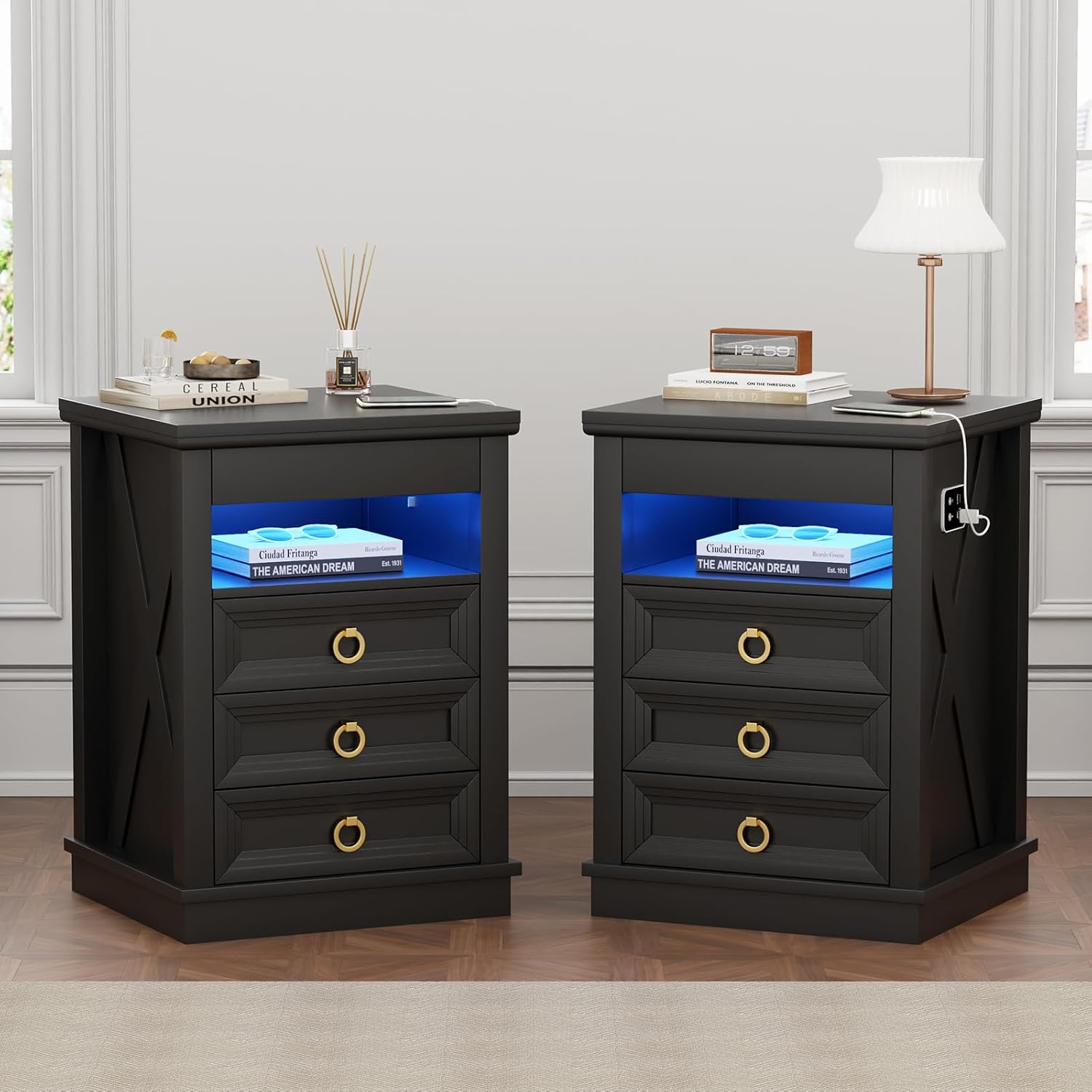 Amazon.com: MDGC Farmhouse Nightstand Set 2 with Gun Drawer,Bedside ...