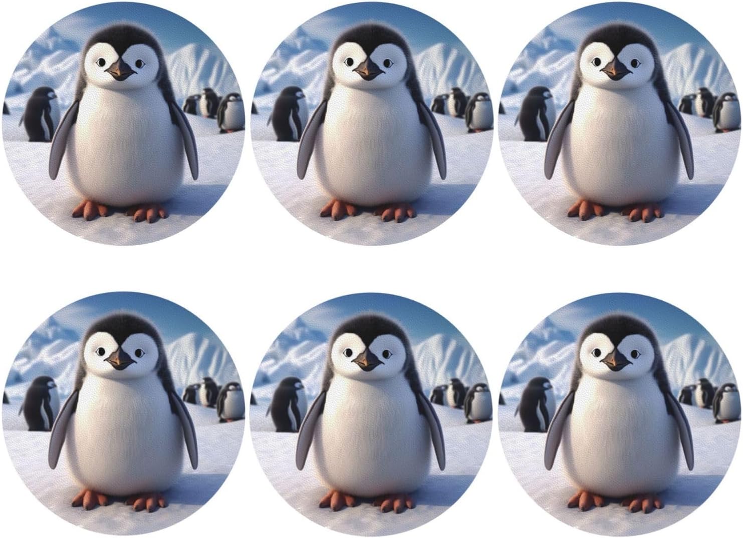 Cute Penguin Coasters for Drinks Set of 6 - PU Leather Coasters - Heat ...