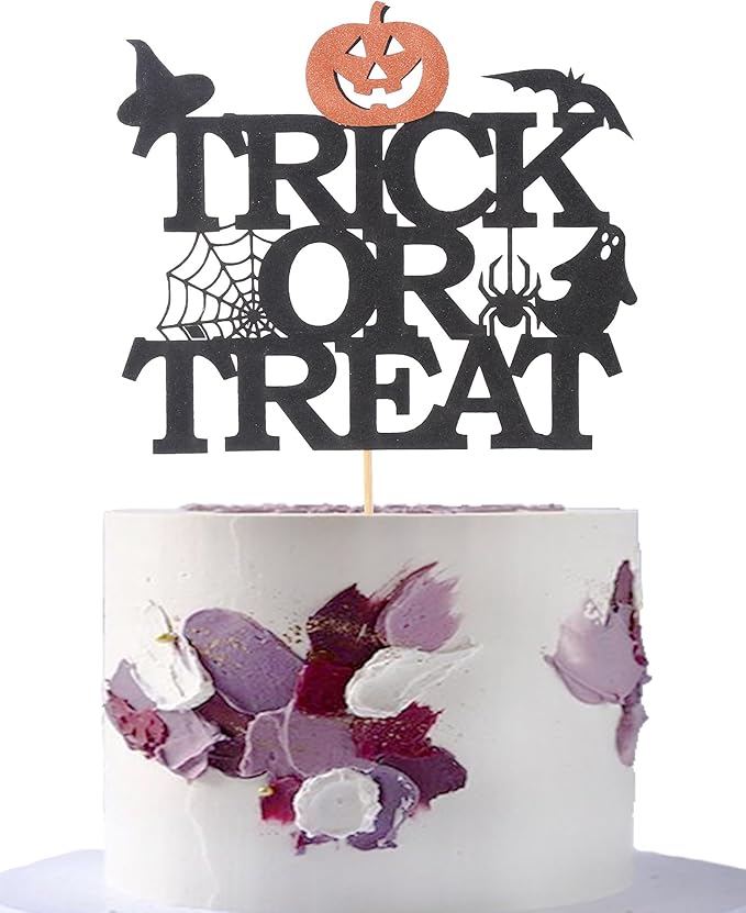 Amazon.com: Trick or Treat Cake Topper - Black Glitter Happy Halloween ...