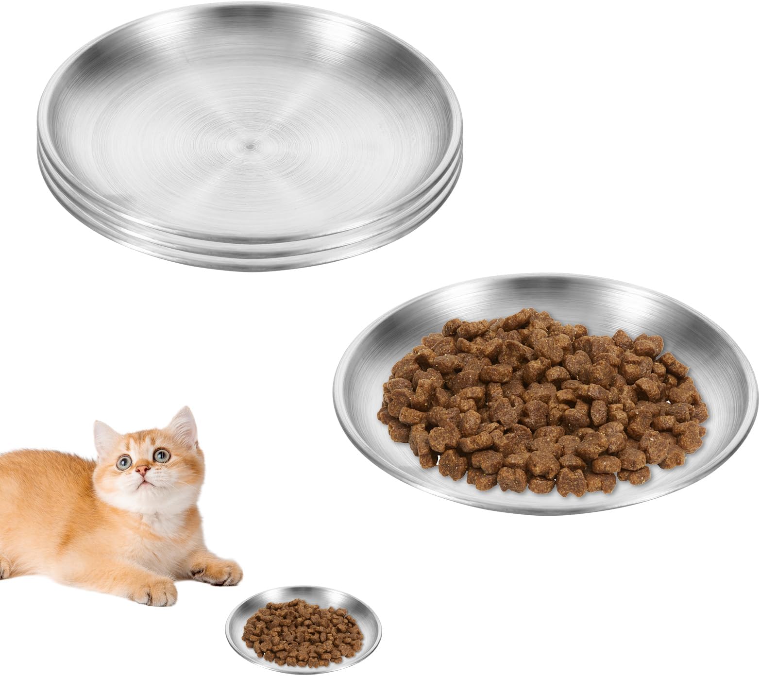 Pack of 4 Flat Cat Bowls, Stainless Steel Feeding Bowl, Cat Bowl, Cat ...