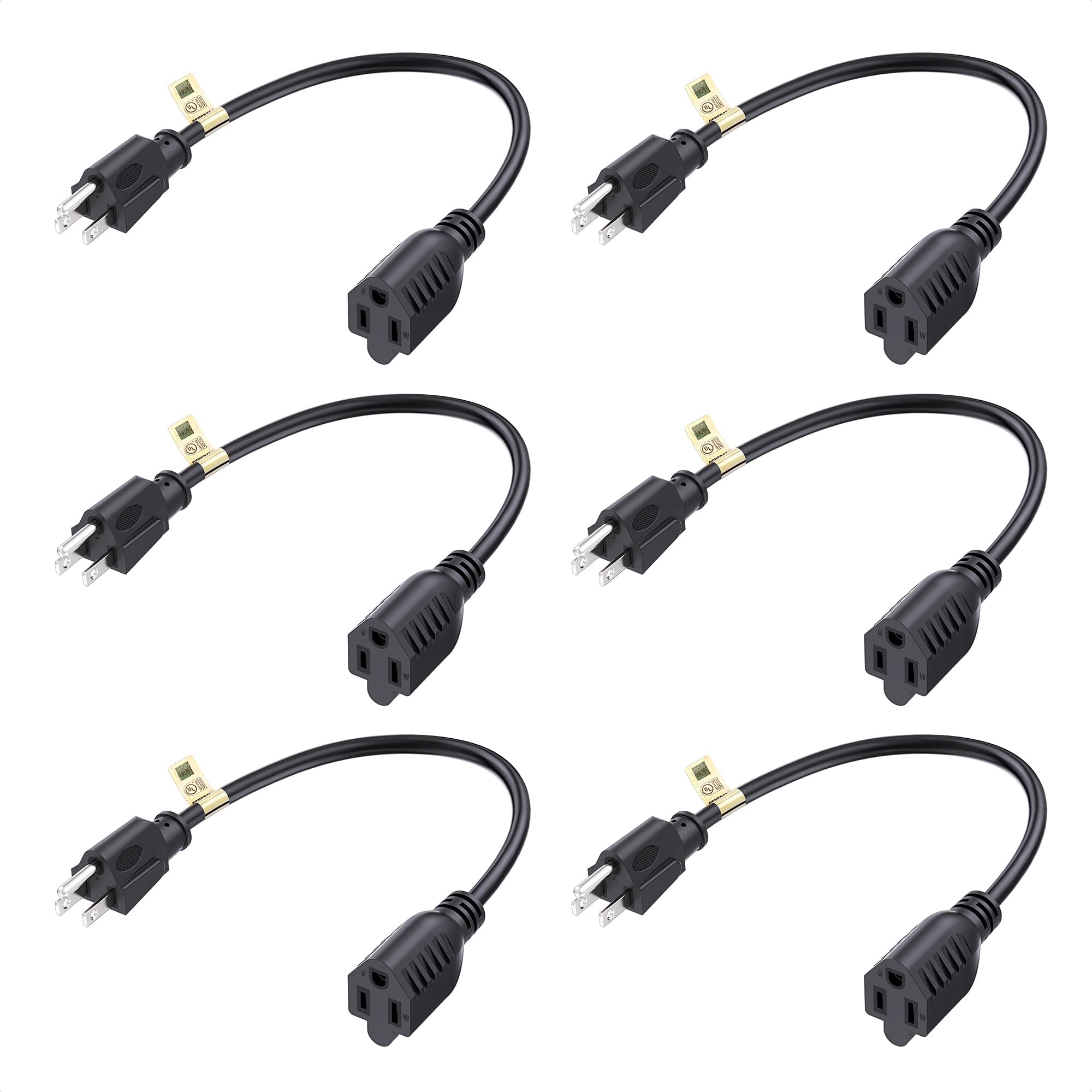 Amazon.com: PLUGTUL 1 FT Extension Cord Black, 4 Pack Short Power Cord ...