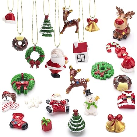 Amazon.com: Mini Resin Christmas Ornaments Set of 24 - Rustic Christmas ...