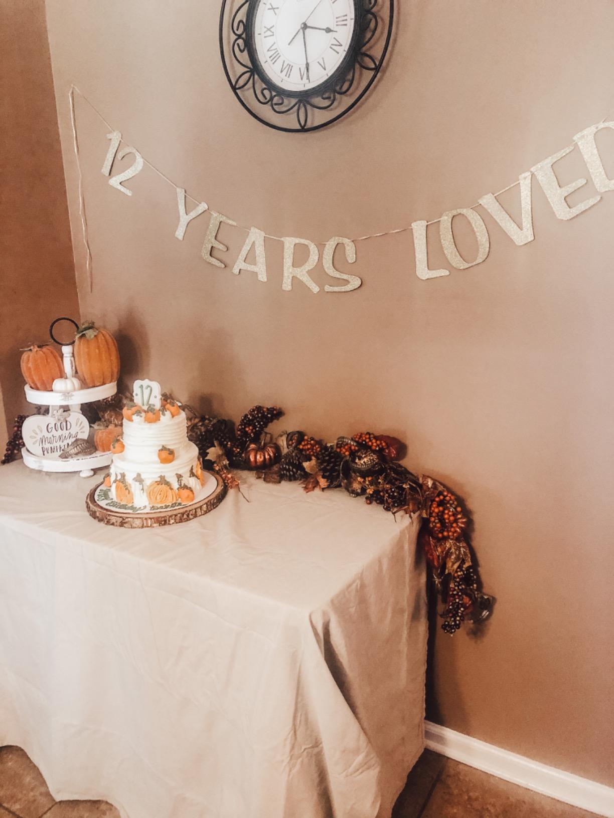 Amazon.com: 12 Years Loved Banner Sign Gold Glitter for 12th Birthday ...