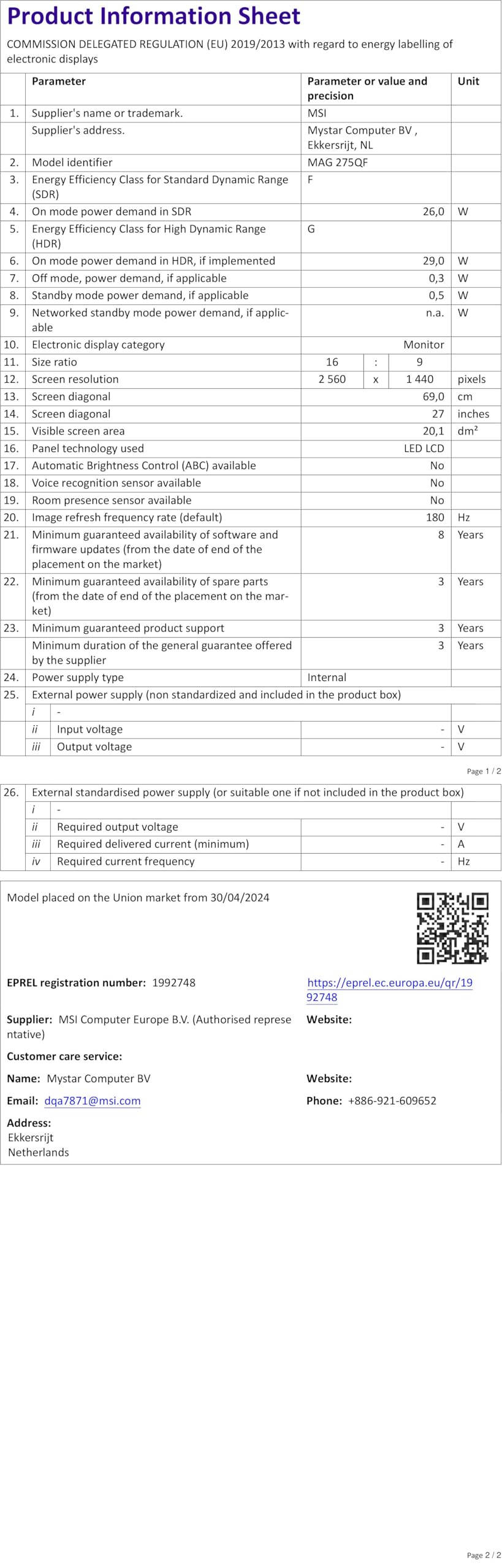 MSI MPG 271QRX OLED, 27-inch QHD Gaming Monitor, 360 Hz, 0.03 ms ...