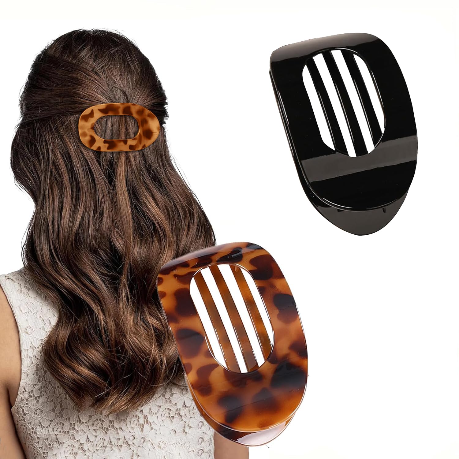 Amazon.com : 2 PCS Flat Hair Clips for Women, Round Lay Down Claw Clip ...