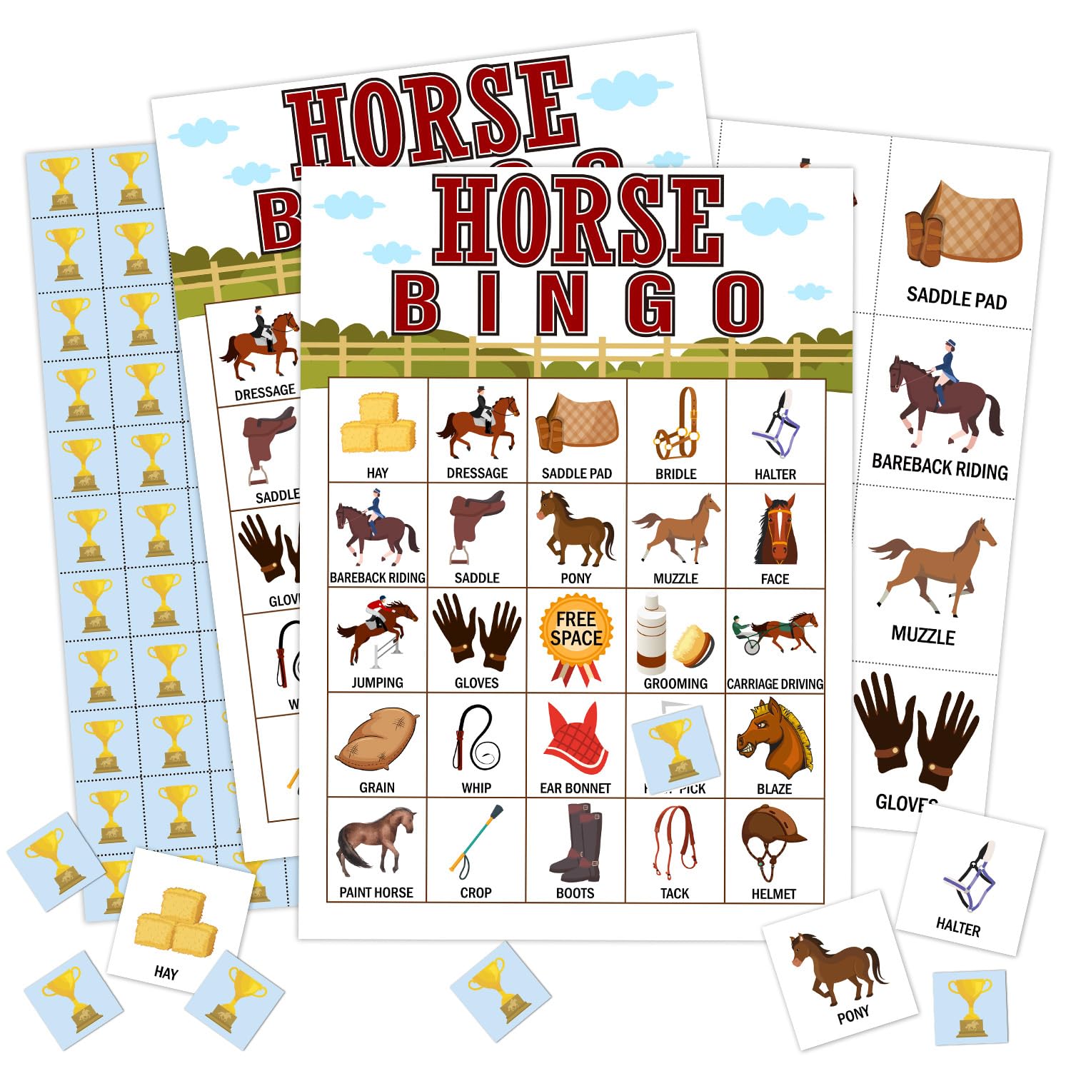 Amazon.com: Qssfdgg Horse Farm Bingo Cards, 24 Player Pony Party Bingo ...