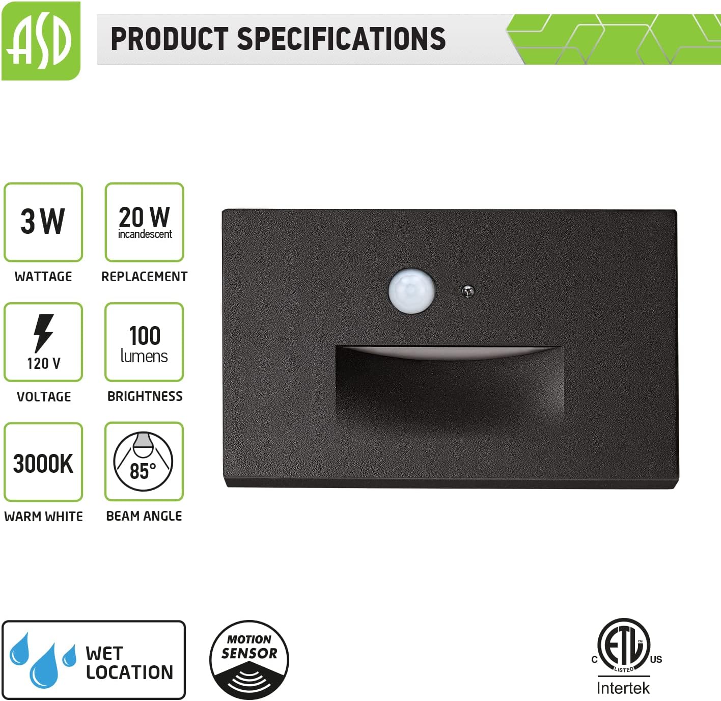 Buy ASD Motion Sensor Stair Lights with Photocell, 120V Indoor Outdoor ...