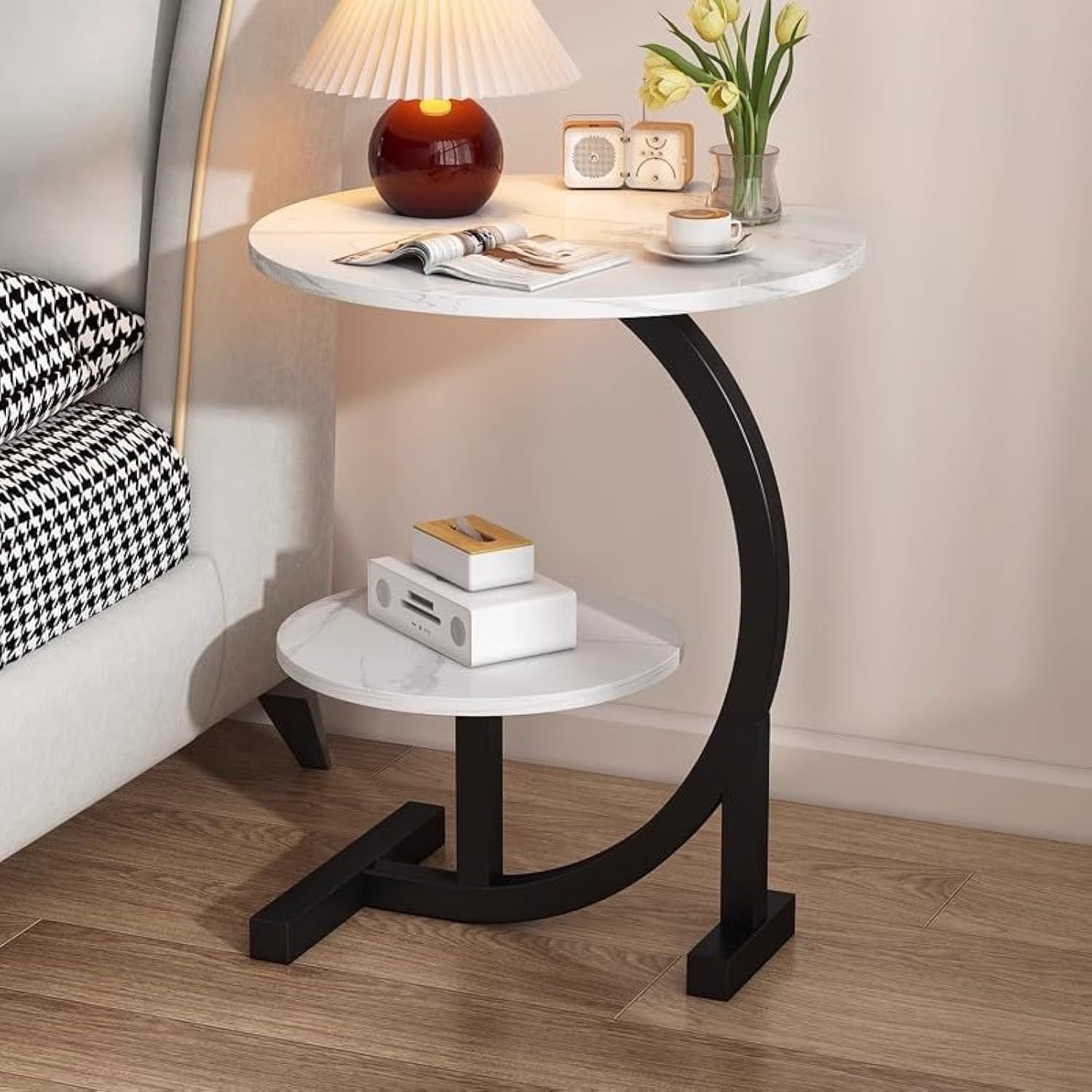 HAOWINS-PAN Bedside table Portable simple round table small end table ...