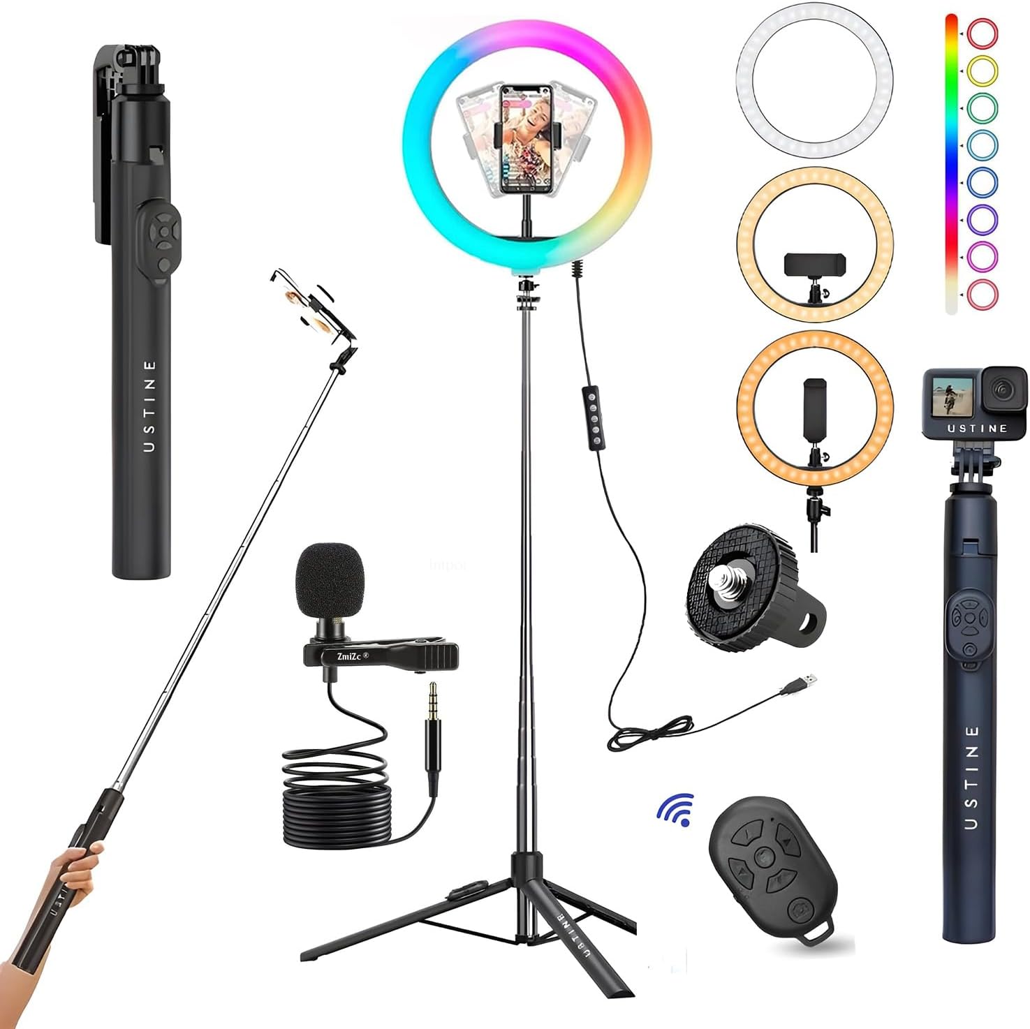 USTINE® Youtuber Kit | 10" RGB Ring Light | Imported mic | Extra-Long ...