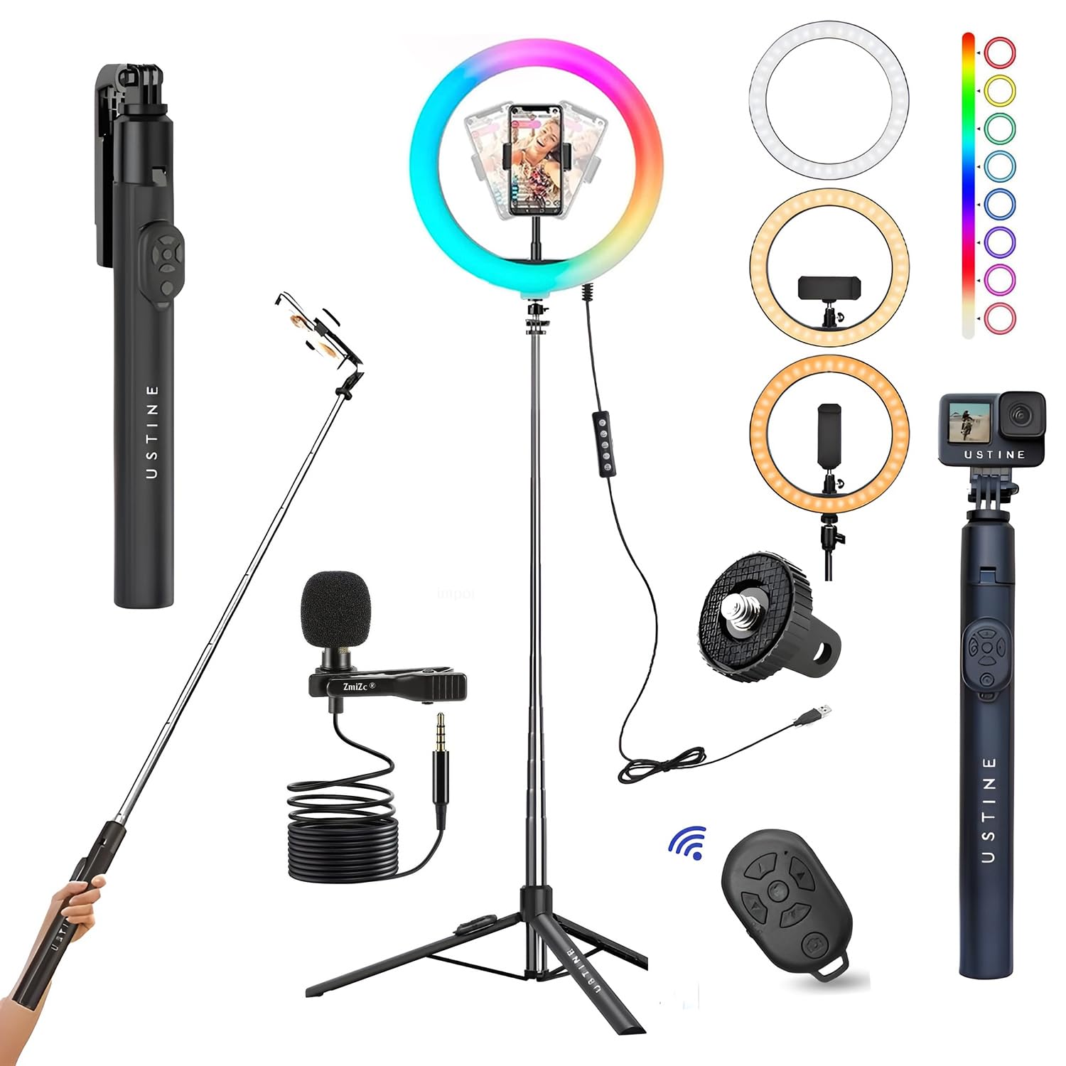 USTINE® Youtuber Kit | 10" RGB Ring Light | Imported mic | Extra-Long ...
