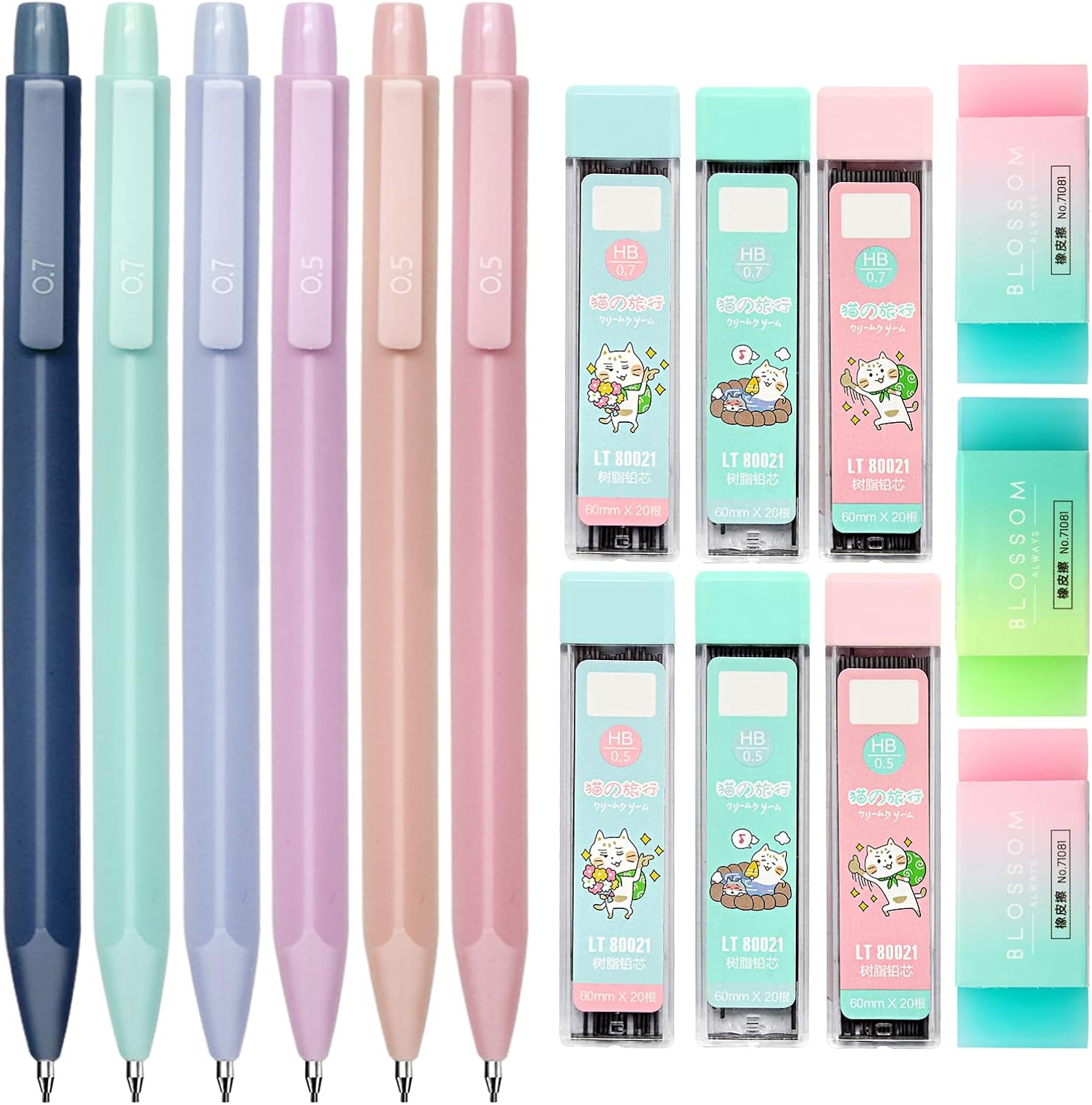 Yeelua 6 Pcs Mechanical Pencil Set, 0.5mm and 0.7mm Colored Propelling ...