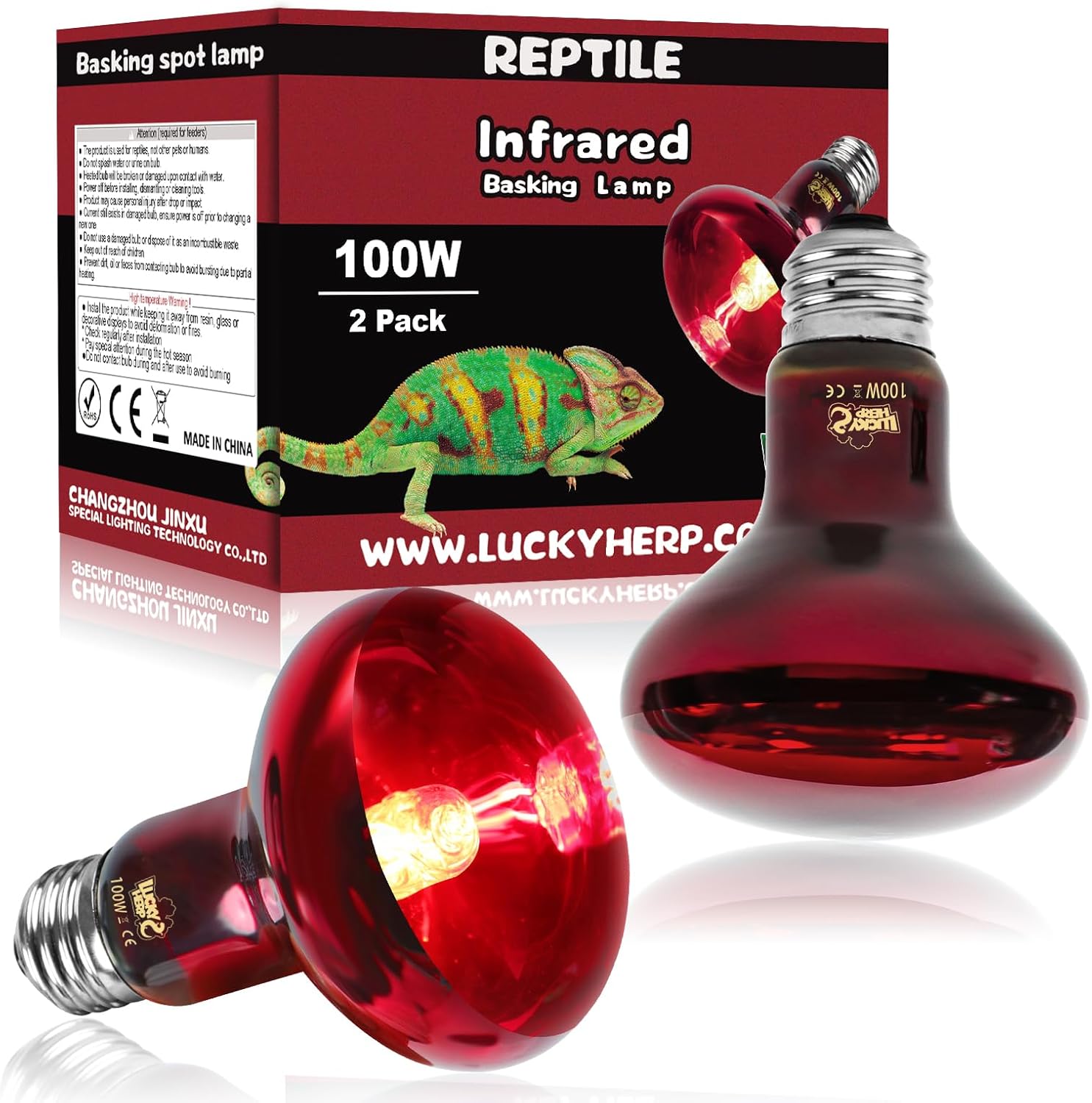 Amazon.com : LUCKY HERP Infrared Heat Lamp 100W 2 Pack，Reptile ...