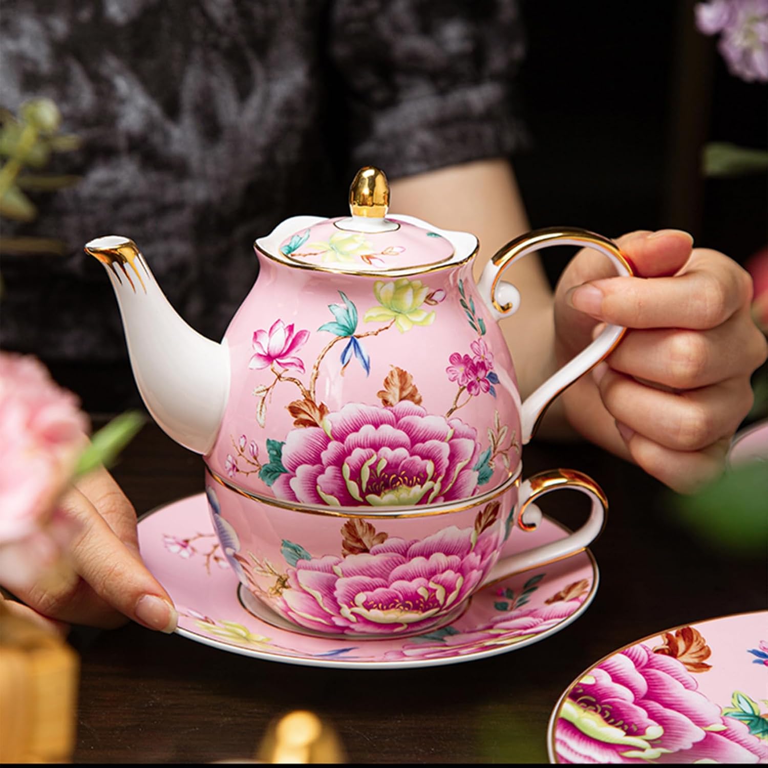 Amazon.com | ACMLIFE Tea for One Teapot and Cup, Vintage Floral ...