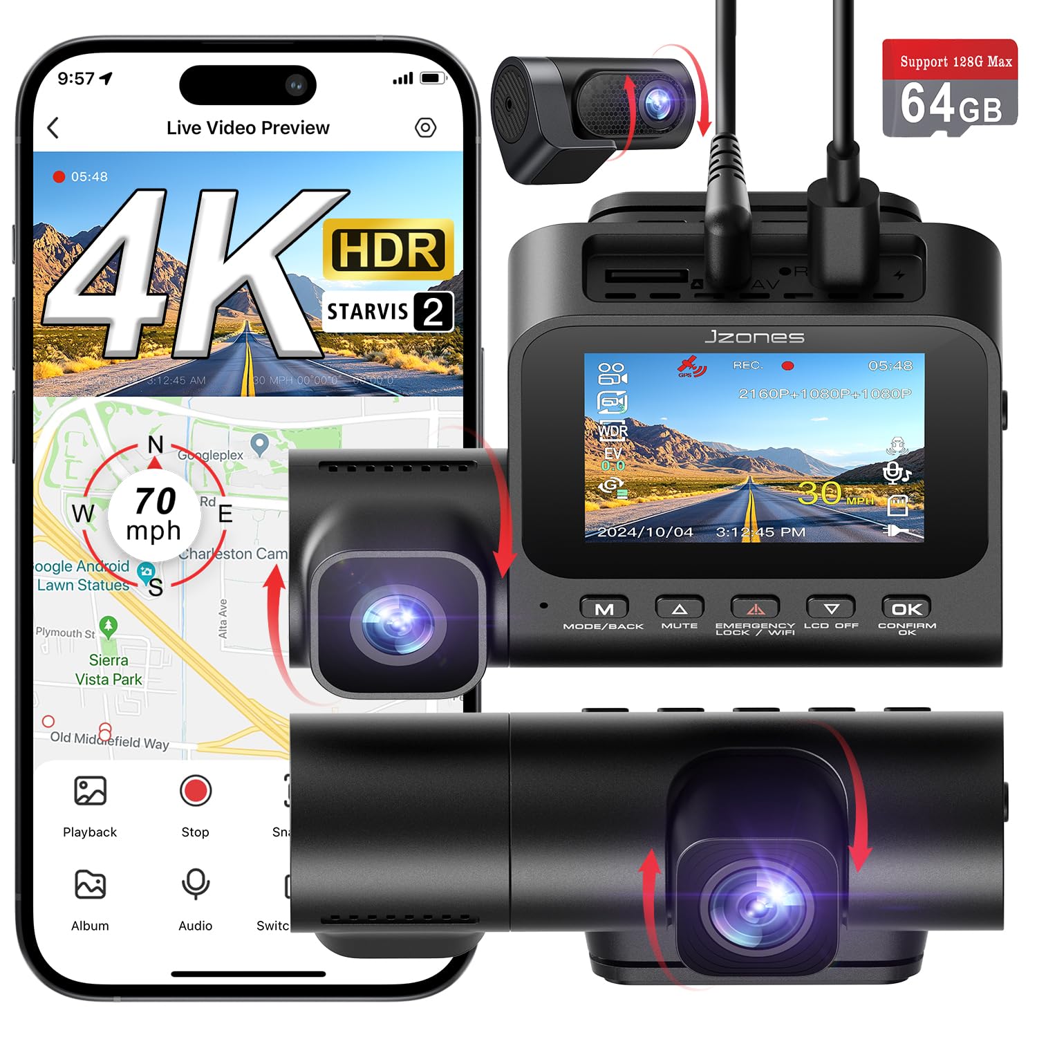 Amazon.com: 3 Channel 4K Dash Cam, Dash Camera for Cars with STARVIS 2 ...