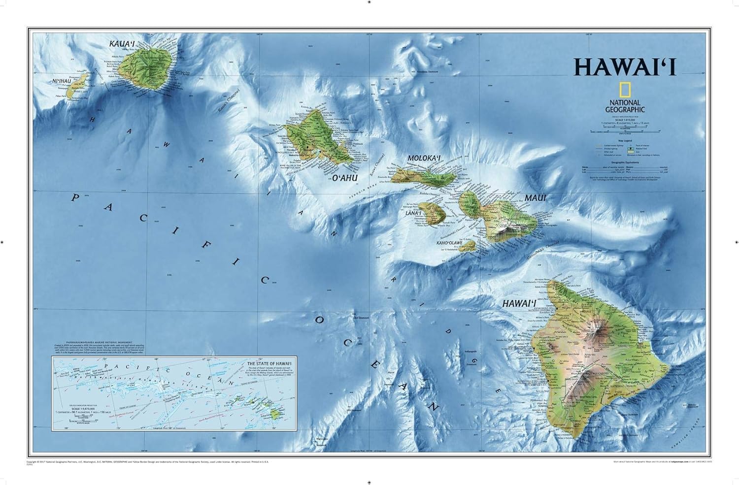 National Geographic: Hawaii Wall Map - 34.75 x 22.75 inches - Art ...