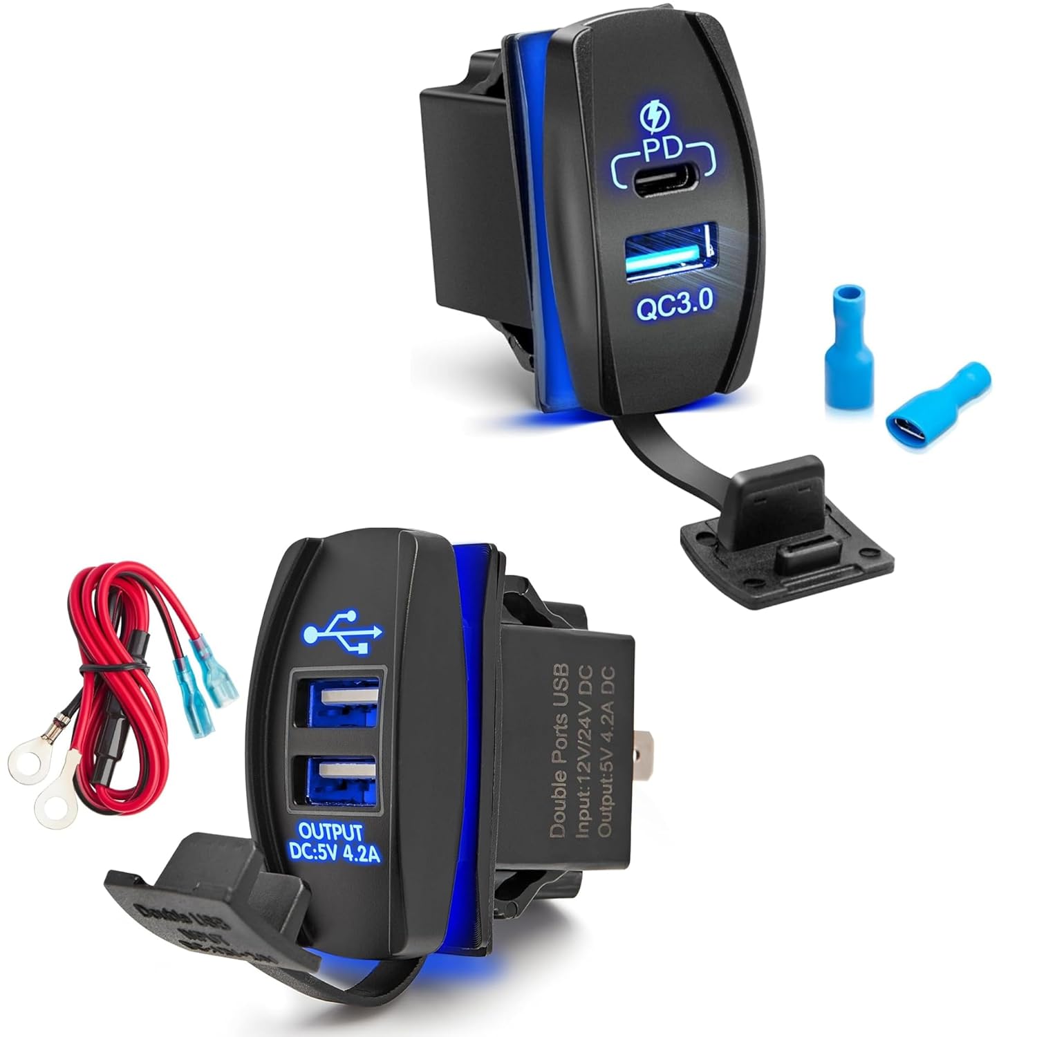 Amazon.com: Anina 4.2A Rocker Switch Style Dual USB Charger Blue LED ...