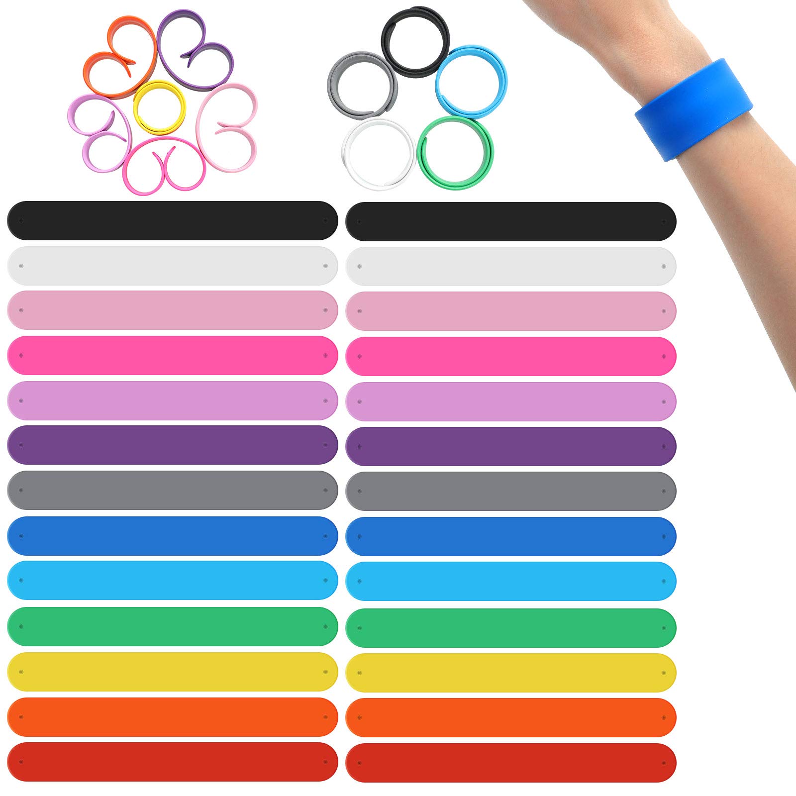 26 Pieces Rainbow Silicone Slap Bracelets, Soft and Safe Blank Silicone ...