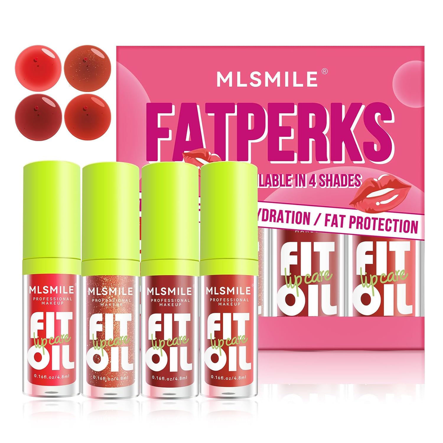 Amazon.com : MLSMILE 4 Colors Lip Oil Lip Glaze Set, Tinted Gloss Lip ...