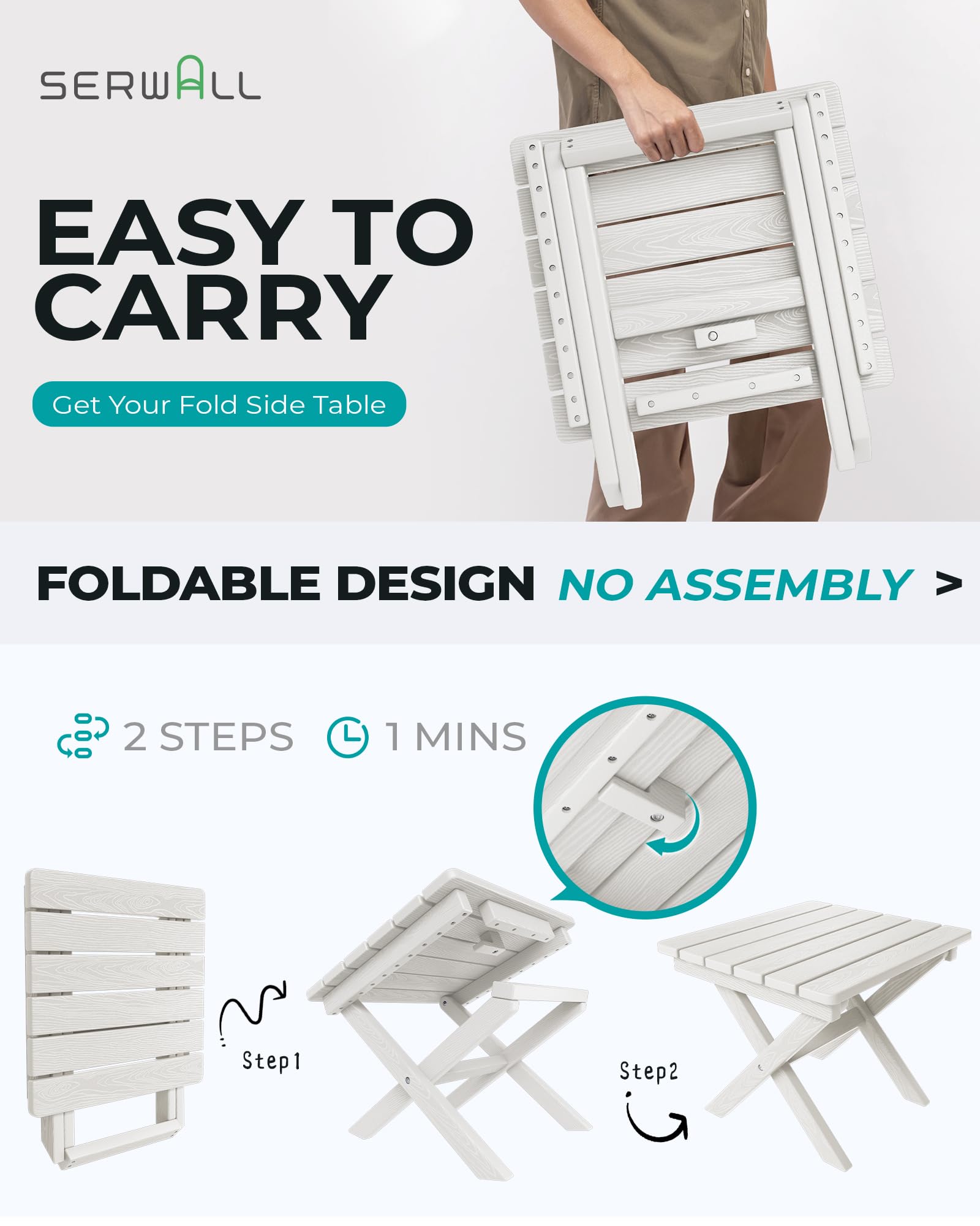 Snapklik.com : Portable Folding Adirondack Side Table, HDPE Small ...