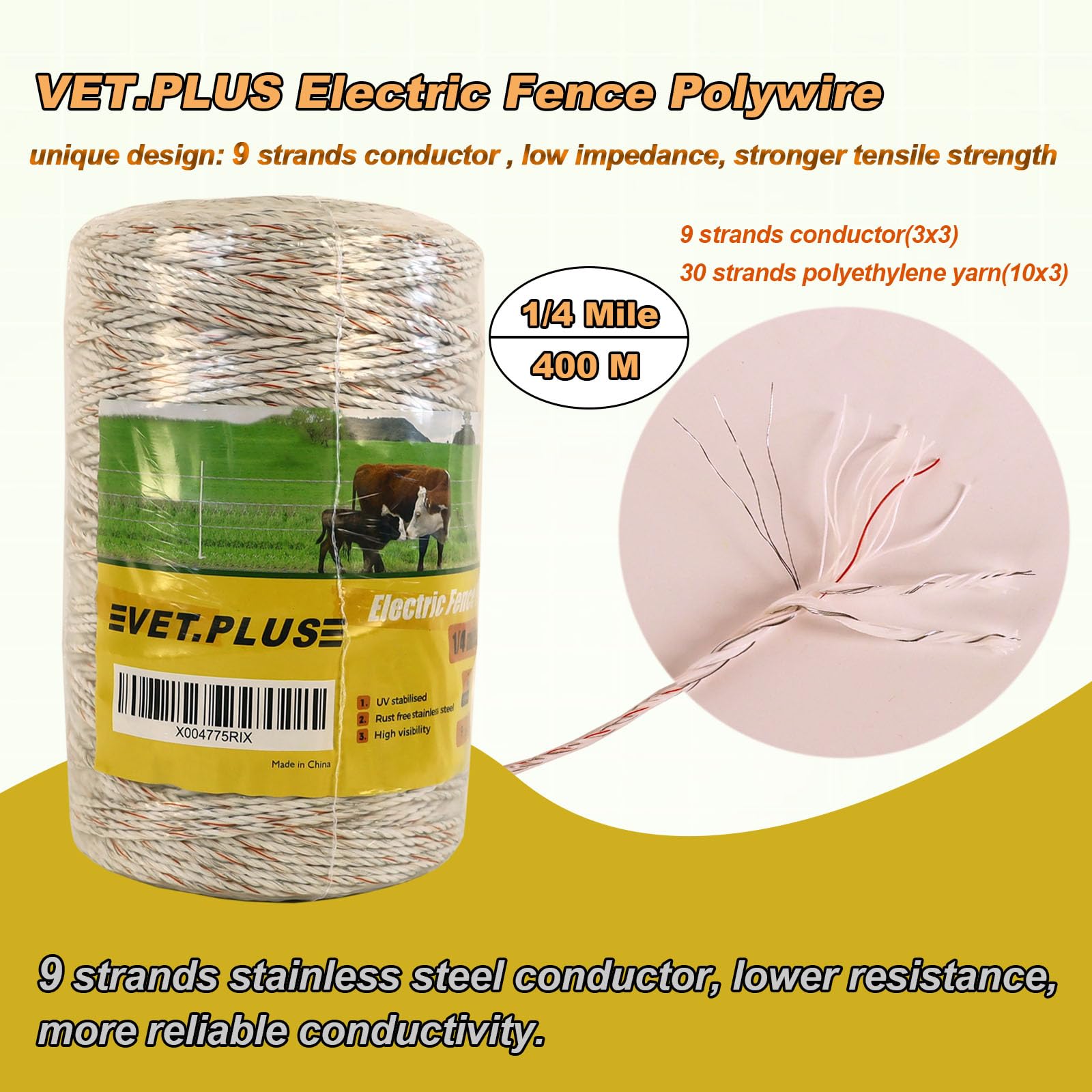 Snapklik.com : Electric Fence Wire, 1/4 Mile 400 Meters, 9 Strands ...