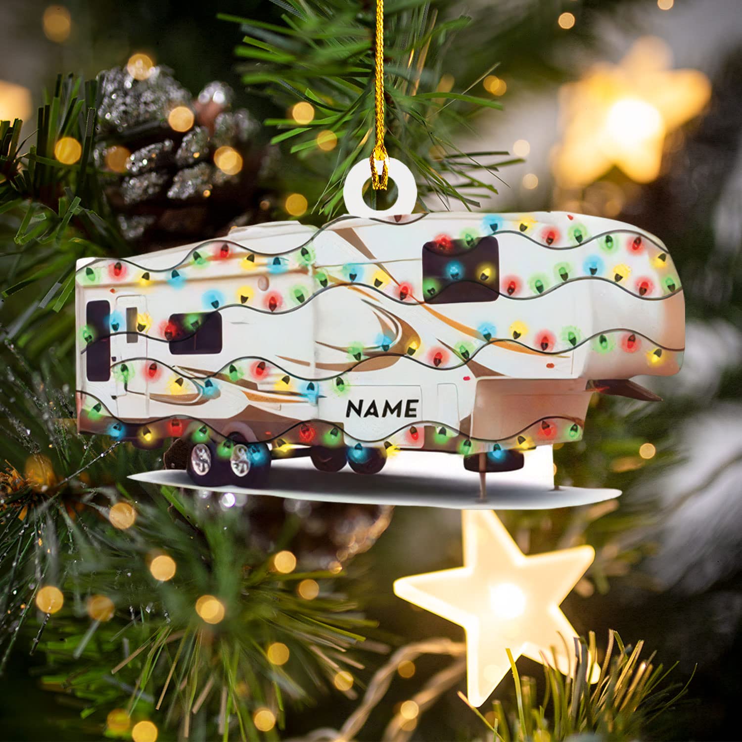 Camping Theme Christmas Tree Cozy Christmas Atmosphere. Happy New Year