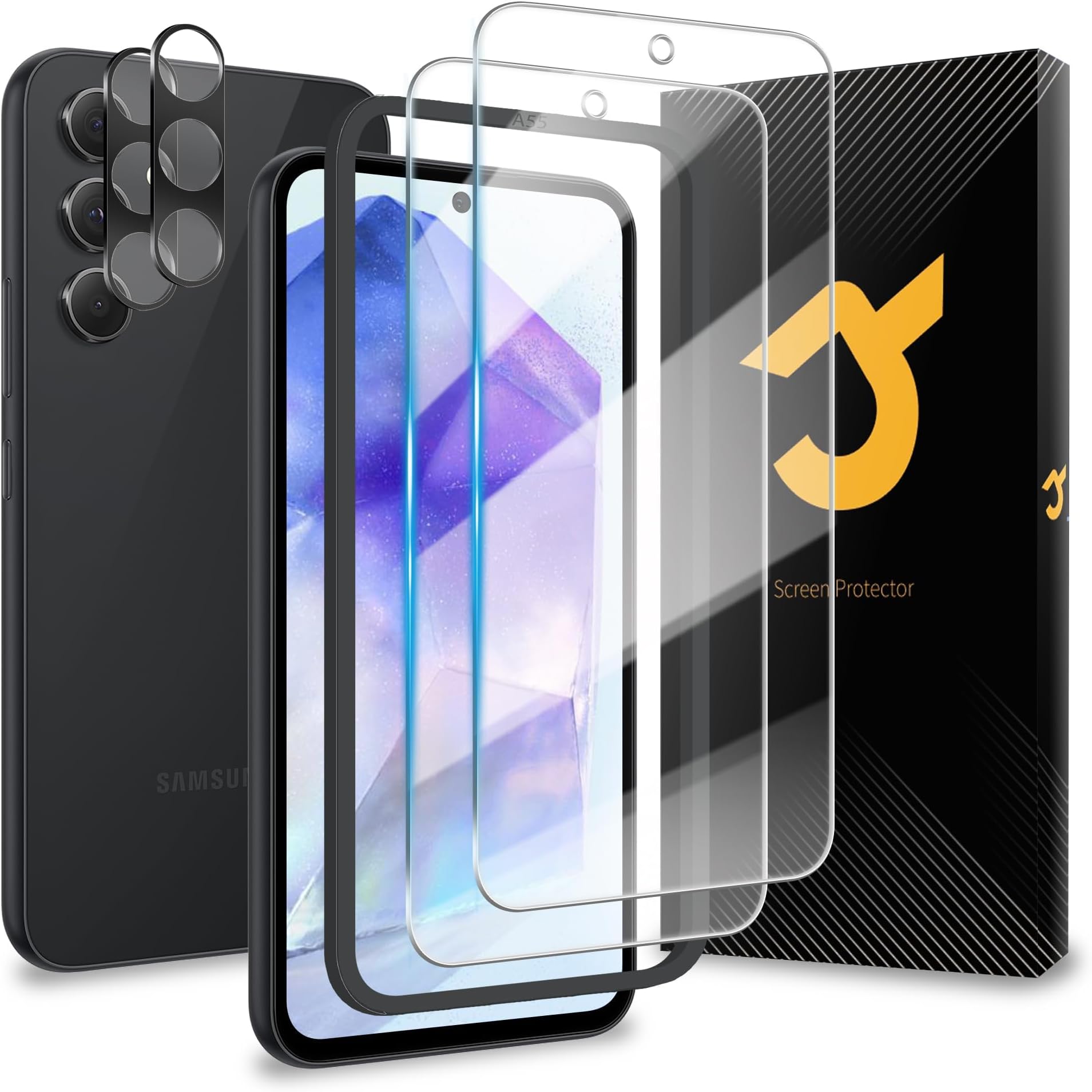 JZG 2+2 Pack Tempered Glass for Samsung A55 Screen Protector Glass with ...