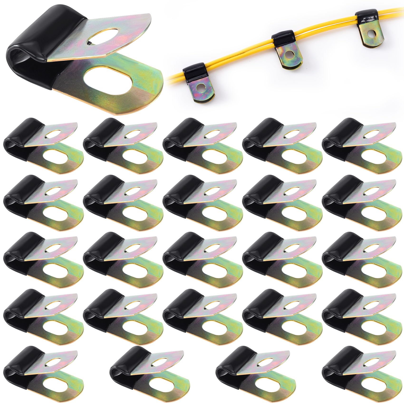 HINZIC 25pcs 1/5in Vinyl Coated Cable Clamps, Galvanized Steel ...