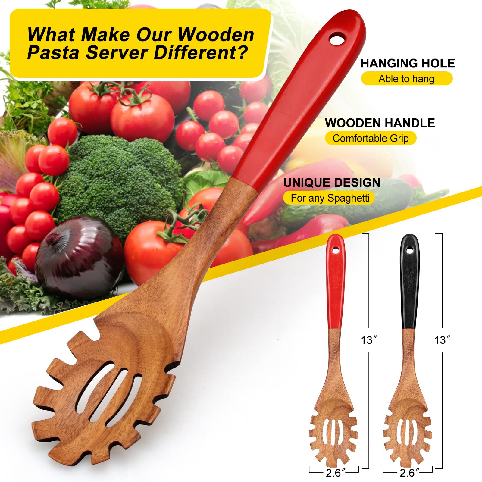 Wooden Spaghetti Fork Acacia Wood Pasta Spoon & Fork - 12.8 Inch Long ...