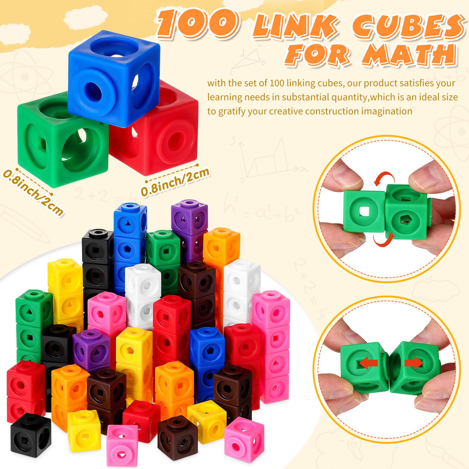 Snapklik.com : Jenaai 100 Pcs Linking Cubes Plastic Math Cubes ...