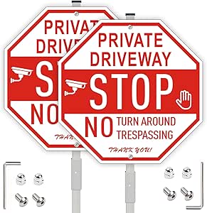 2 Pack Large Private Driveway Sign, 12” x 12” Stop No Turn Around Sign ...