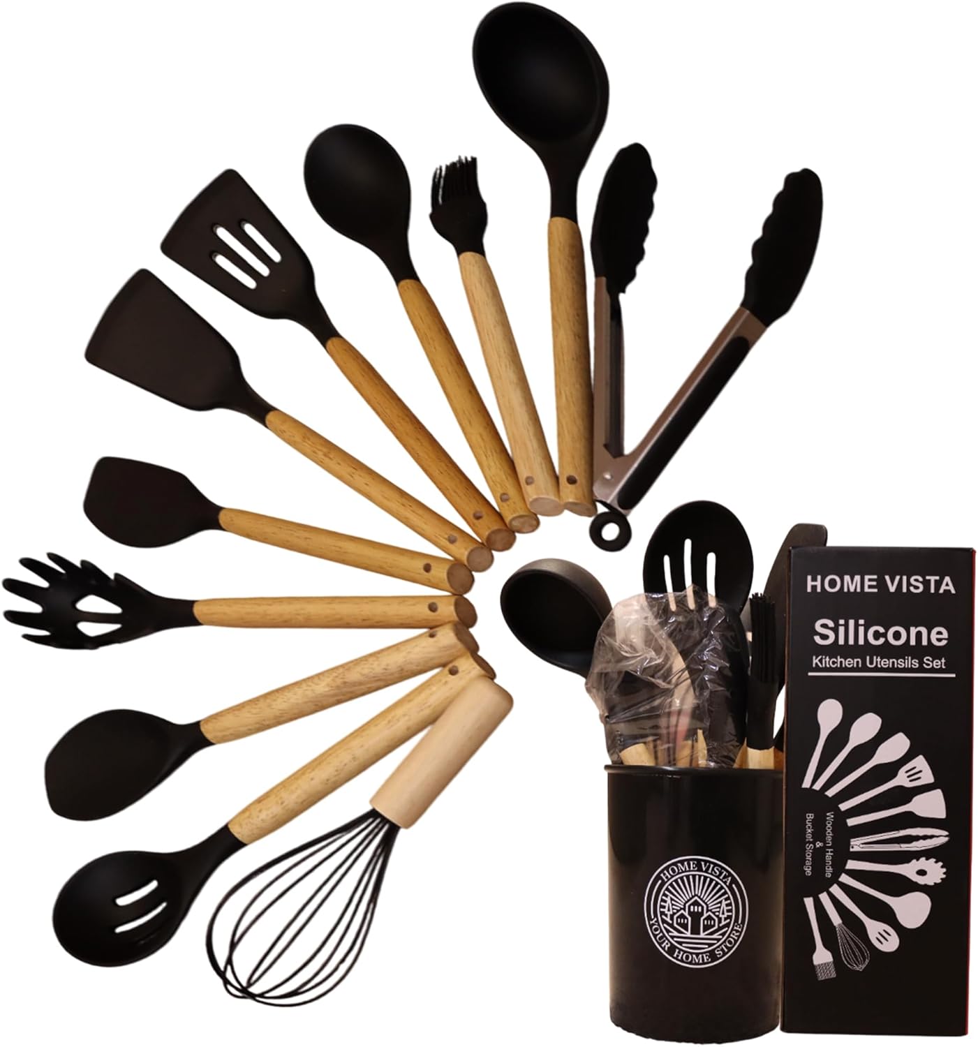 Home Vista 12 Pcs Silicone Cooking Utensils Set with Holder – Heat ...
