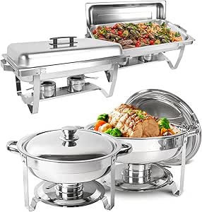 Amazon.com: IMACONE Chafing Dish Buffet Set 4 Pack, 8 QT Rectangle & 5QT Round Stainless Steel ...