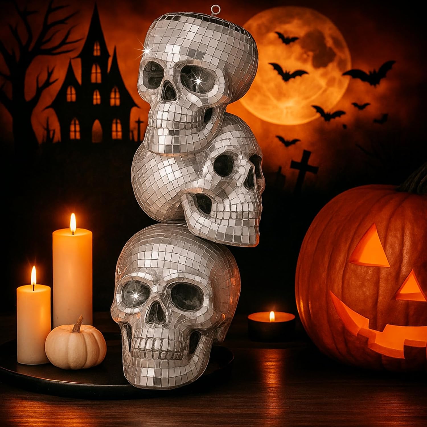 Amazon.com: Roowest Halloween Disco Skull Decorations Set 9.8 Inches ...