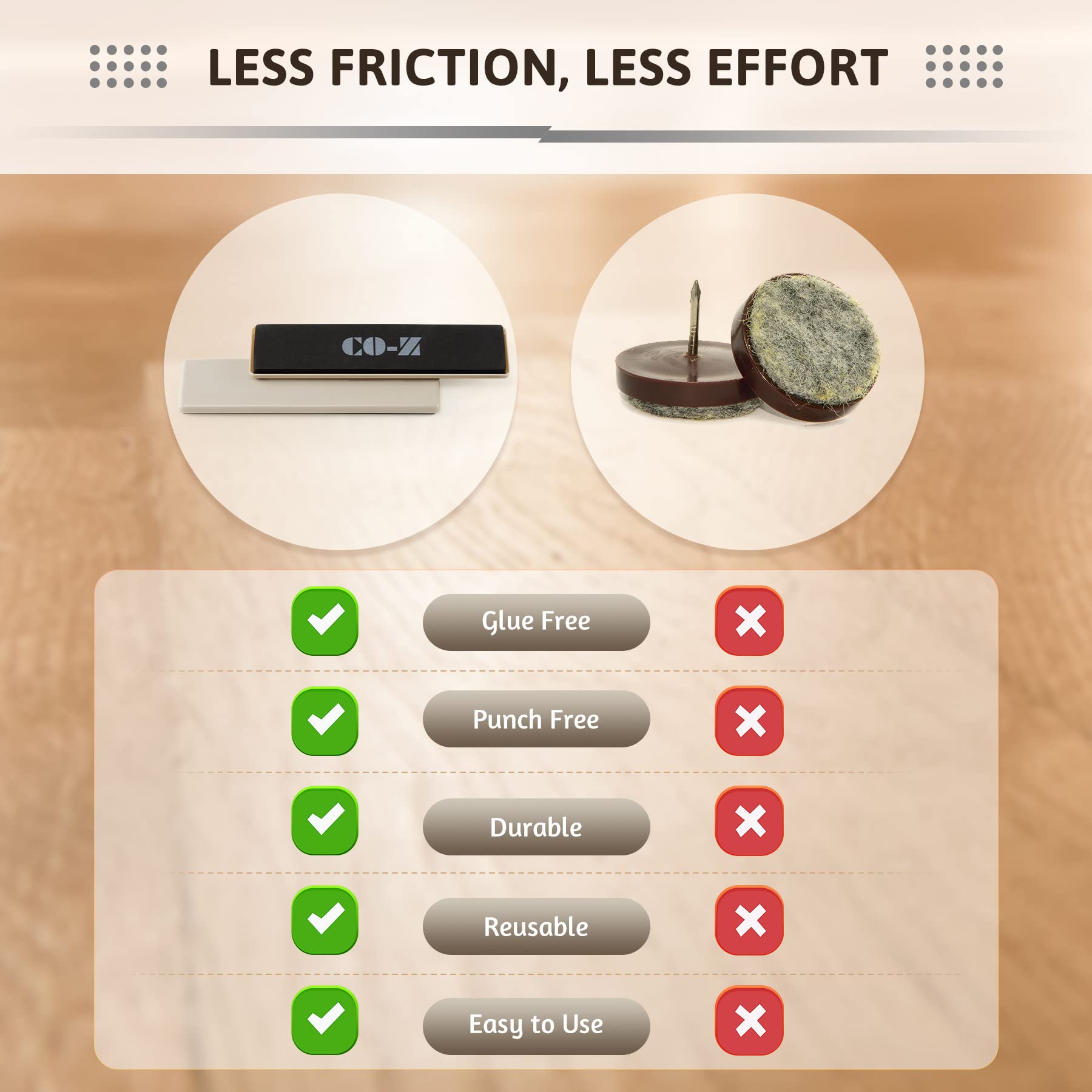 Snapklik.com : Large Furniture Sliders - 4 Pack, 2 1/2" X 9" Rectangle ...