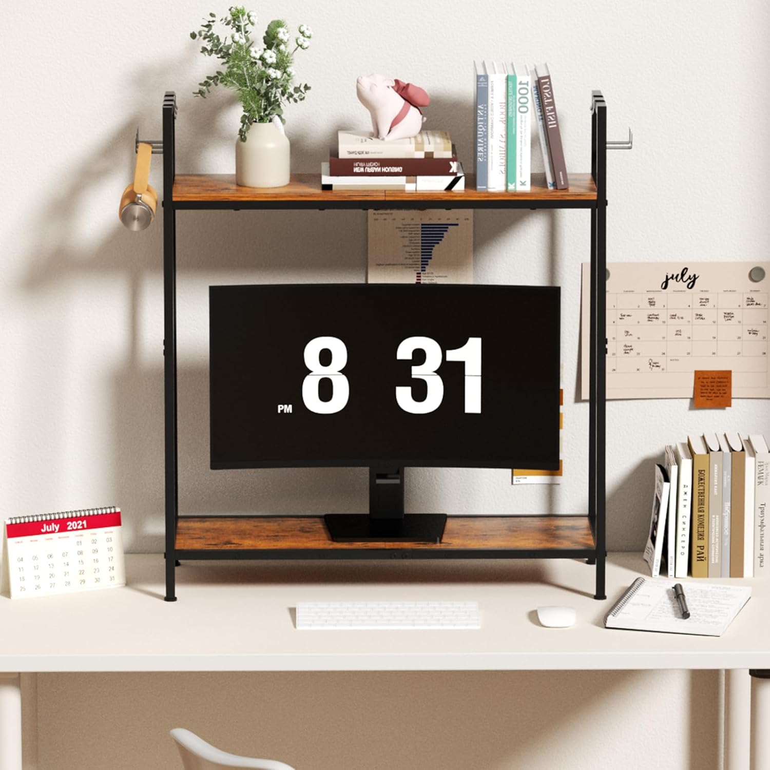 Amazon.com: Luplom Desktop Organizer Shelf, Desk Hutch Top Only Desk ...