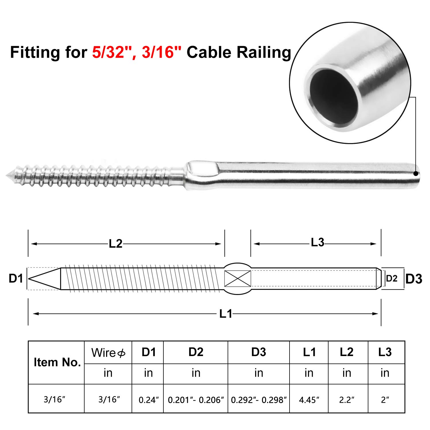 Snapklik.com : BLIKA 20 Pack 3/16 Swage Lag Screws Left & Right