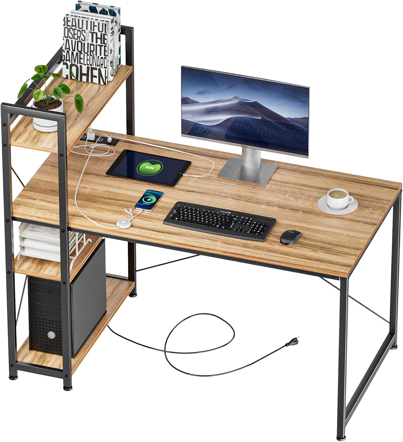 Amazon.com: EKNITEY Computer Desk with Power Outlet Small Study Desk ...